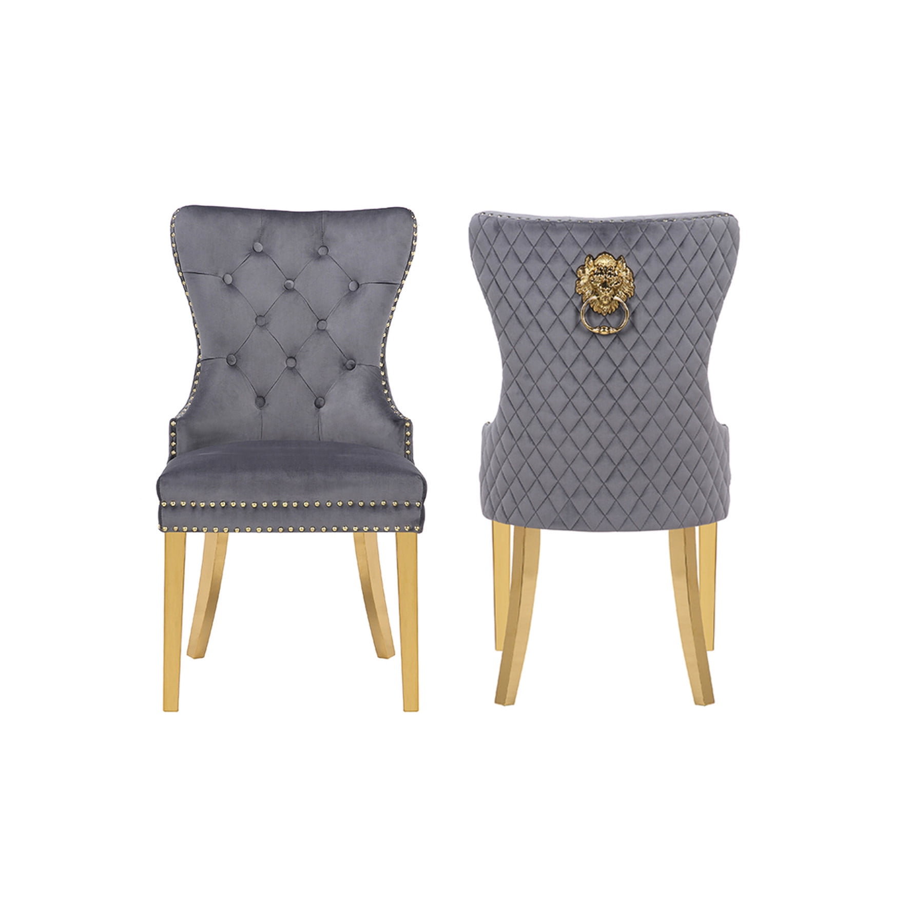 Dark Gray Velvet Accent Dining Chairs with Tufted Back | Fit for Formal ...