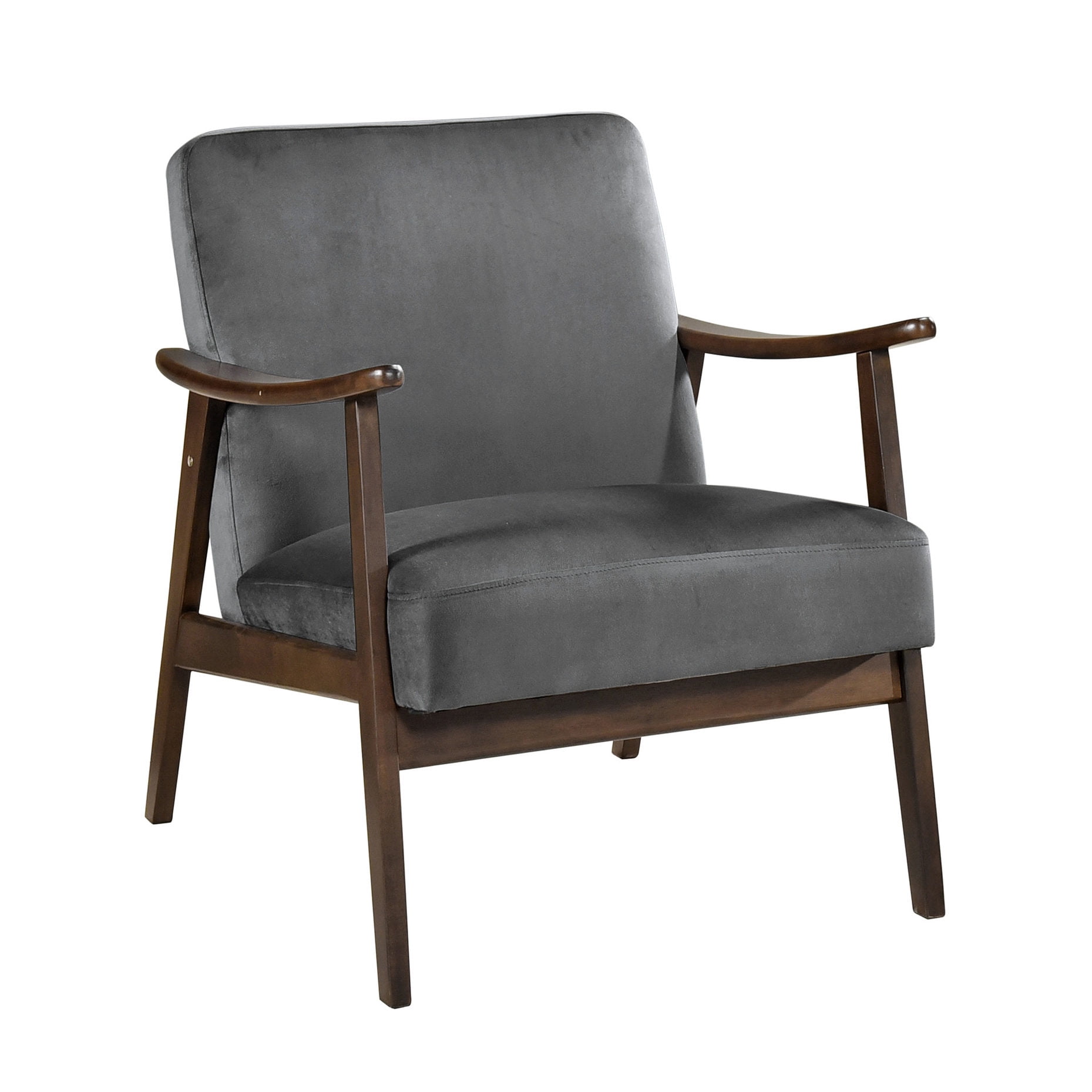 Dark Gray Velvet Chair with Mid-Century Look - Solid Rubberwood Frame ...