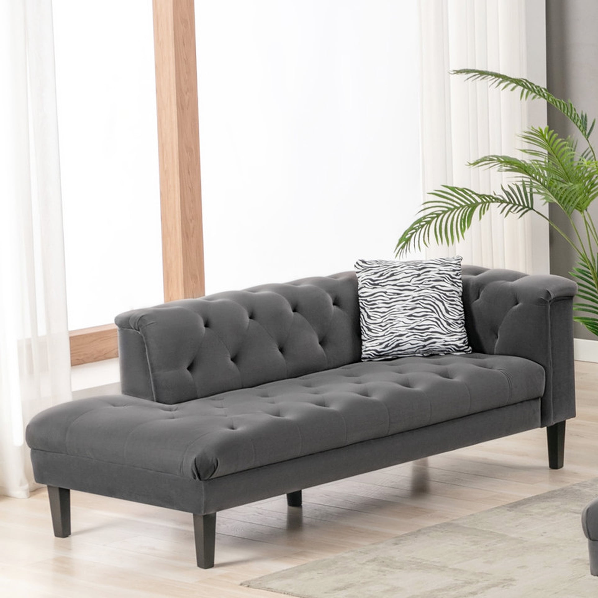 Dark Gray Velvet Chaise - 34.32 In. Width For Versatility Elegant With ...