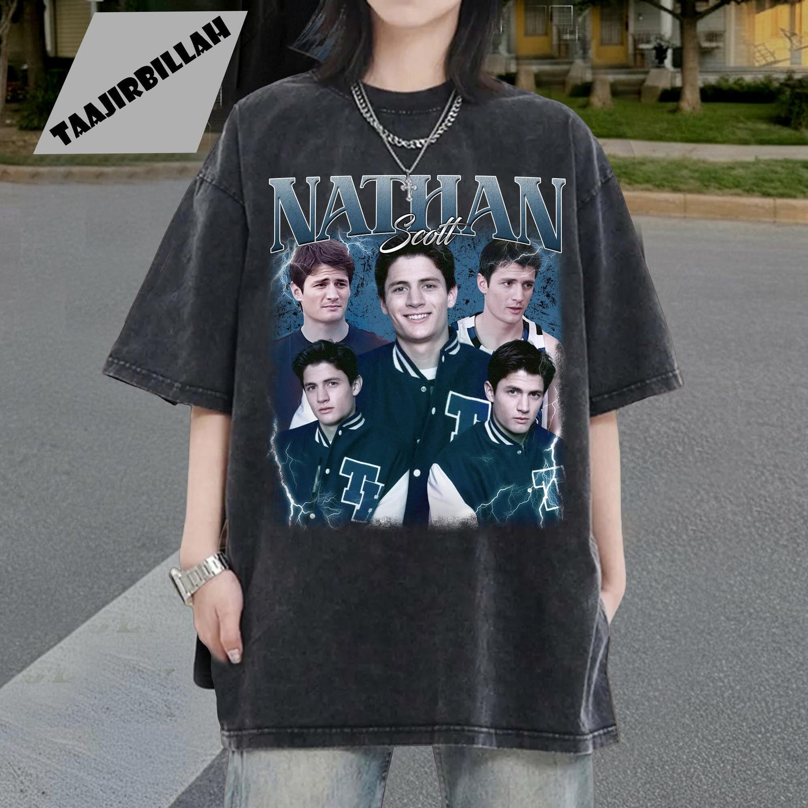 Dark Gray Vintage Graphic T-Shirt Featuring Nathan Scott Collage on ...