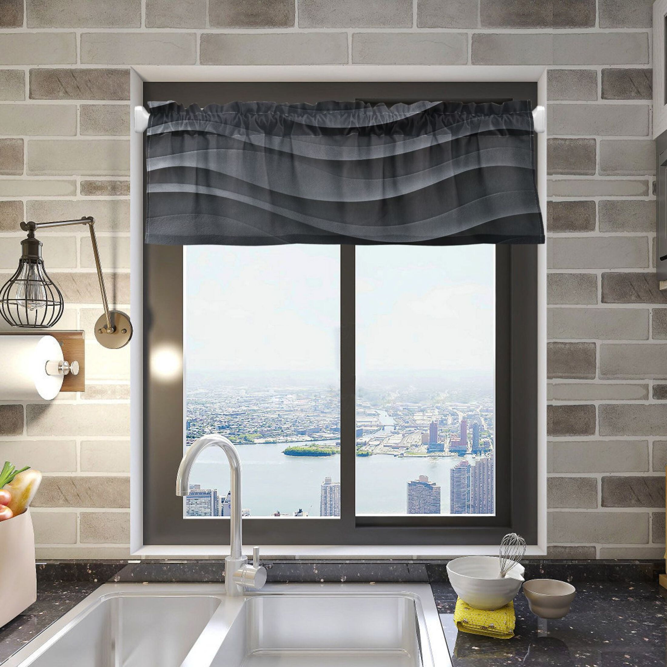 Dark Gray Wave Pattern Curtain Valances Window Treatment Rod Pocket ...