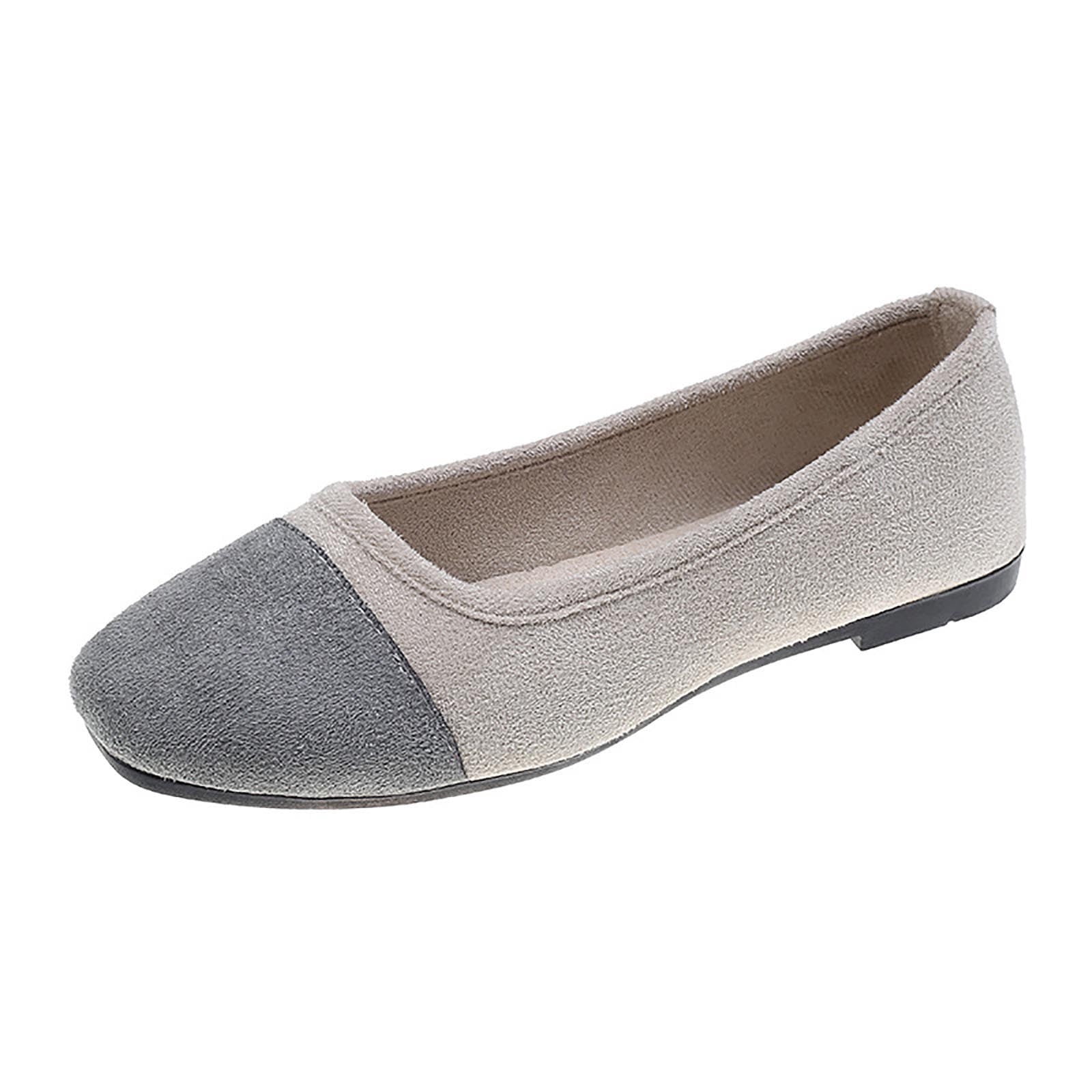 Dark Gray Women Casual Large Size Color-Block Shallow-Mouth Flat Round ...