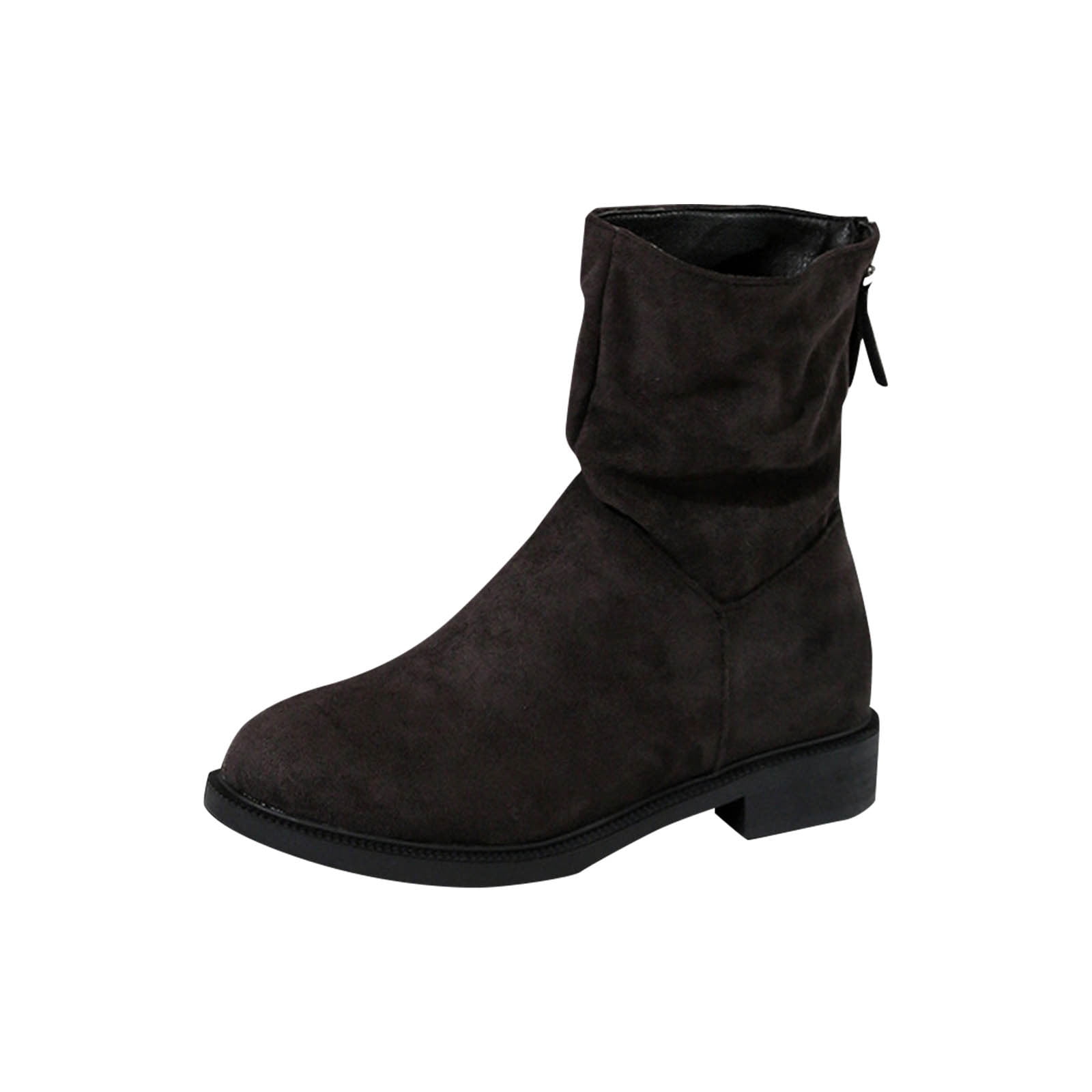 Dark Gray Women'S Winter Ankle Boots With Back Zipper Mid Heel For Plus ...