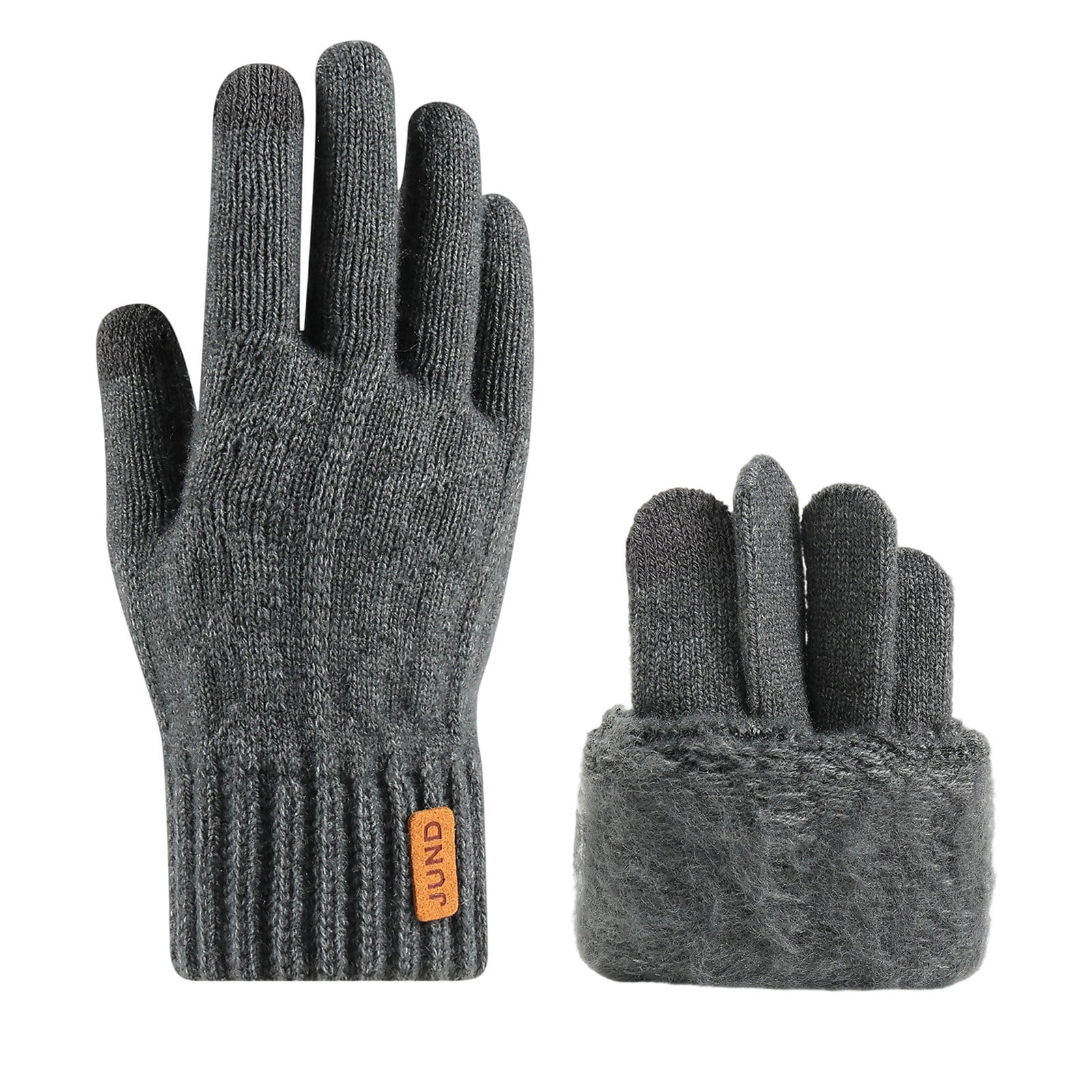 Dark Gray Womens Winter Knitted Gloves Double Layer Velvet Thick Warm ...