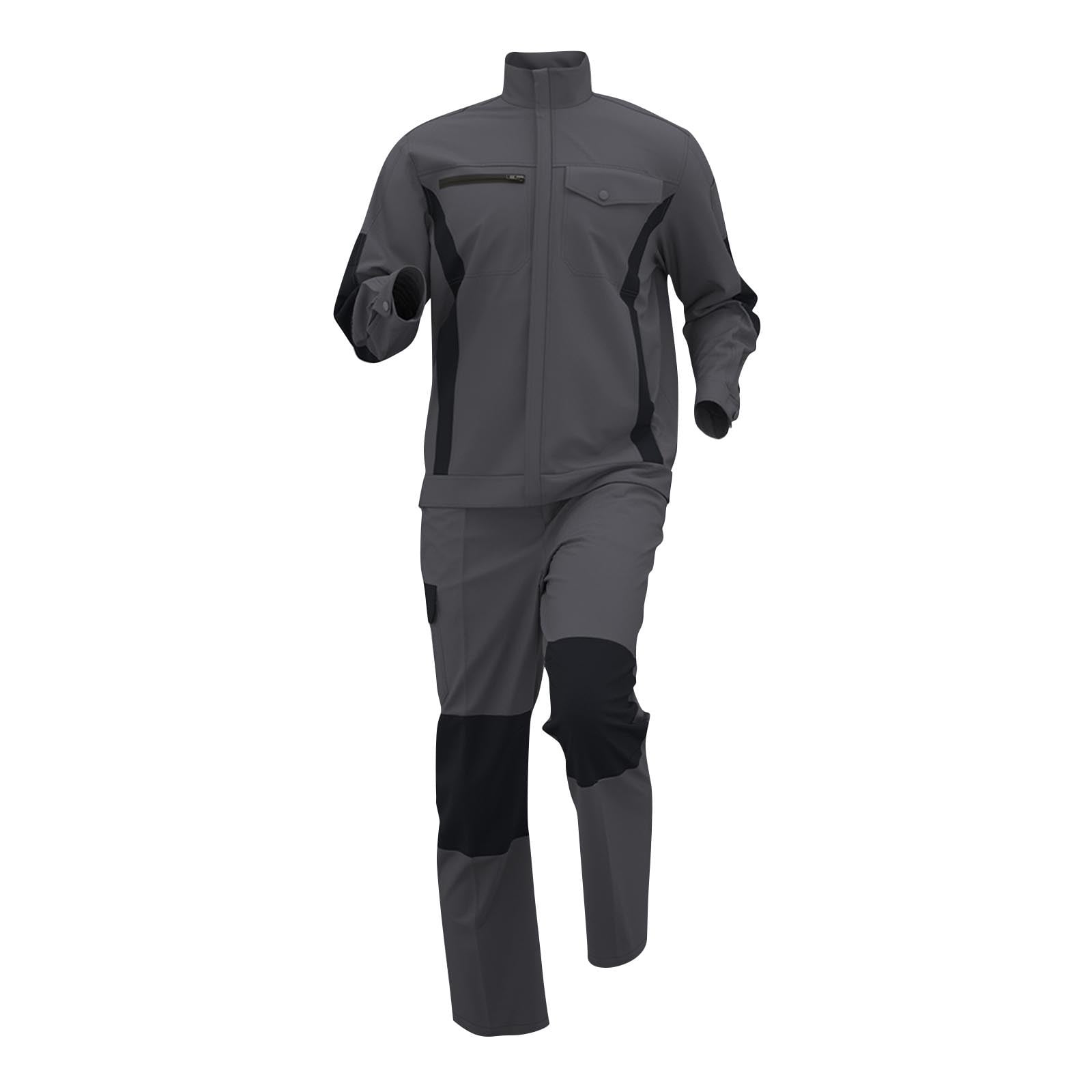 Dark Gray Work Cargo Match Lounge Uniform Zip Up Sets for Man Fall ...