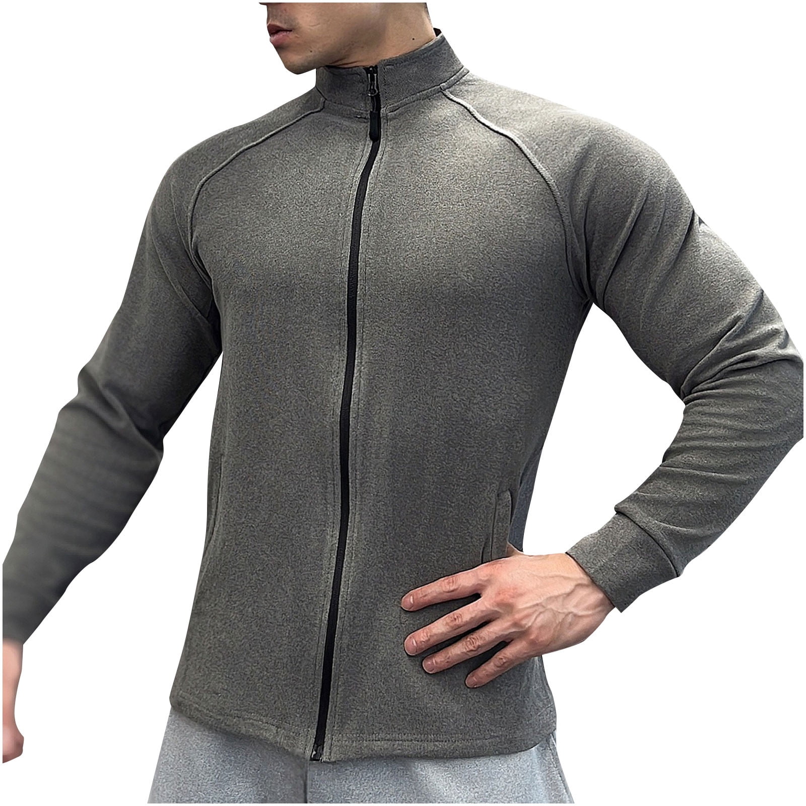 Dark Gray Workout Athletic Brunch Running Zip Up Jackets for Man Winter ...