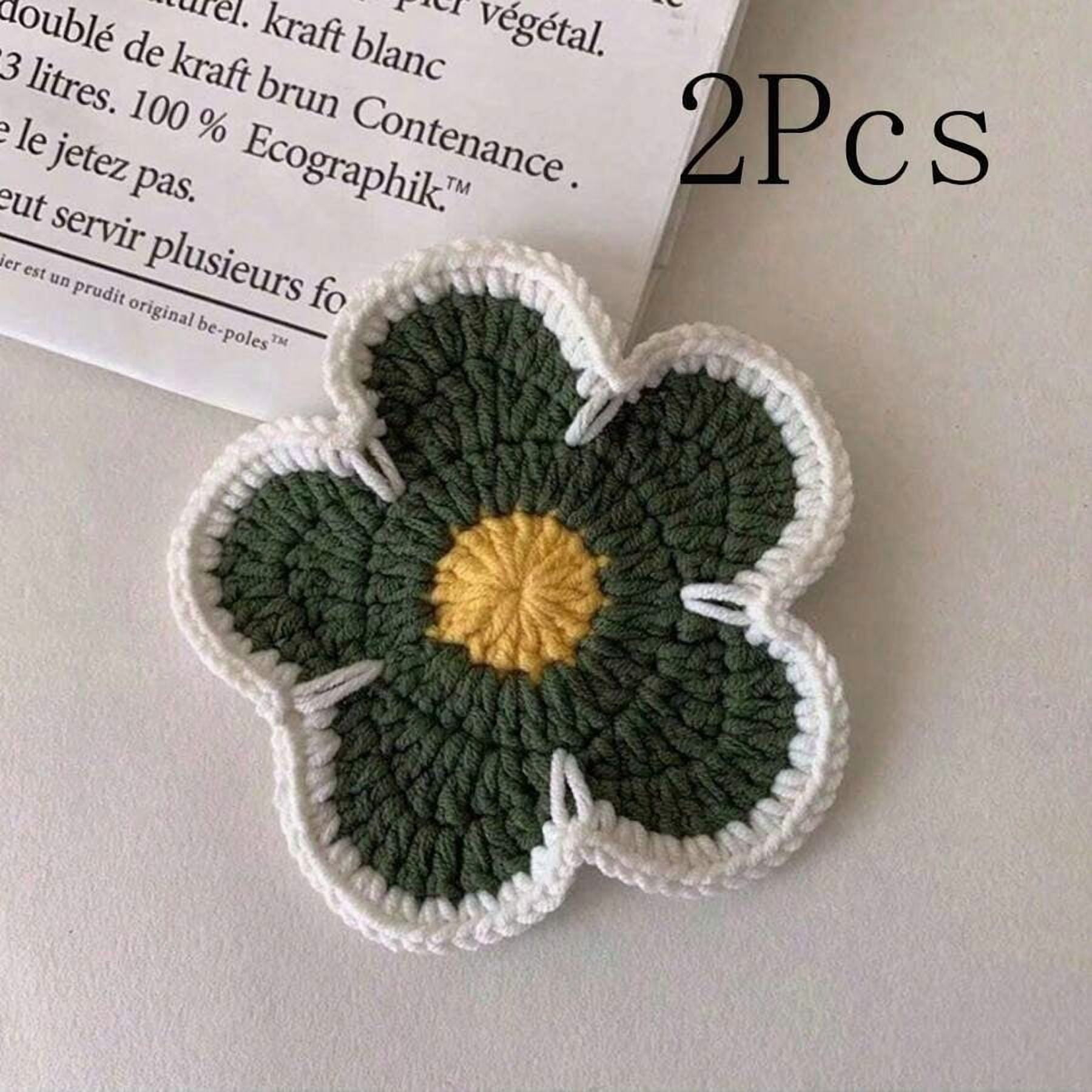 Dark Green 2Pcs Handmade Crochet Flower Coaster Set, Heat-Resistant ...