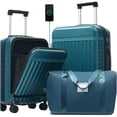 Dark Green ABS 3-Piece Hardside Luggage Set with Front Opening & USB ...