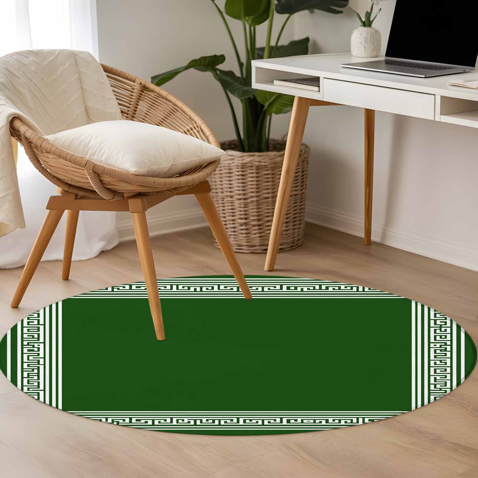 Dark Green Abstract Art 3.3ft Round Rug for Bedroom Reading Corner ...