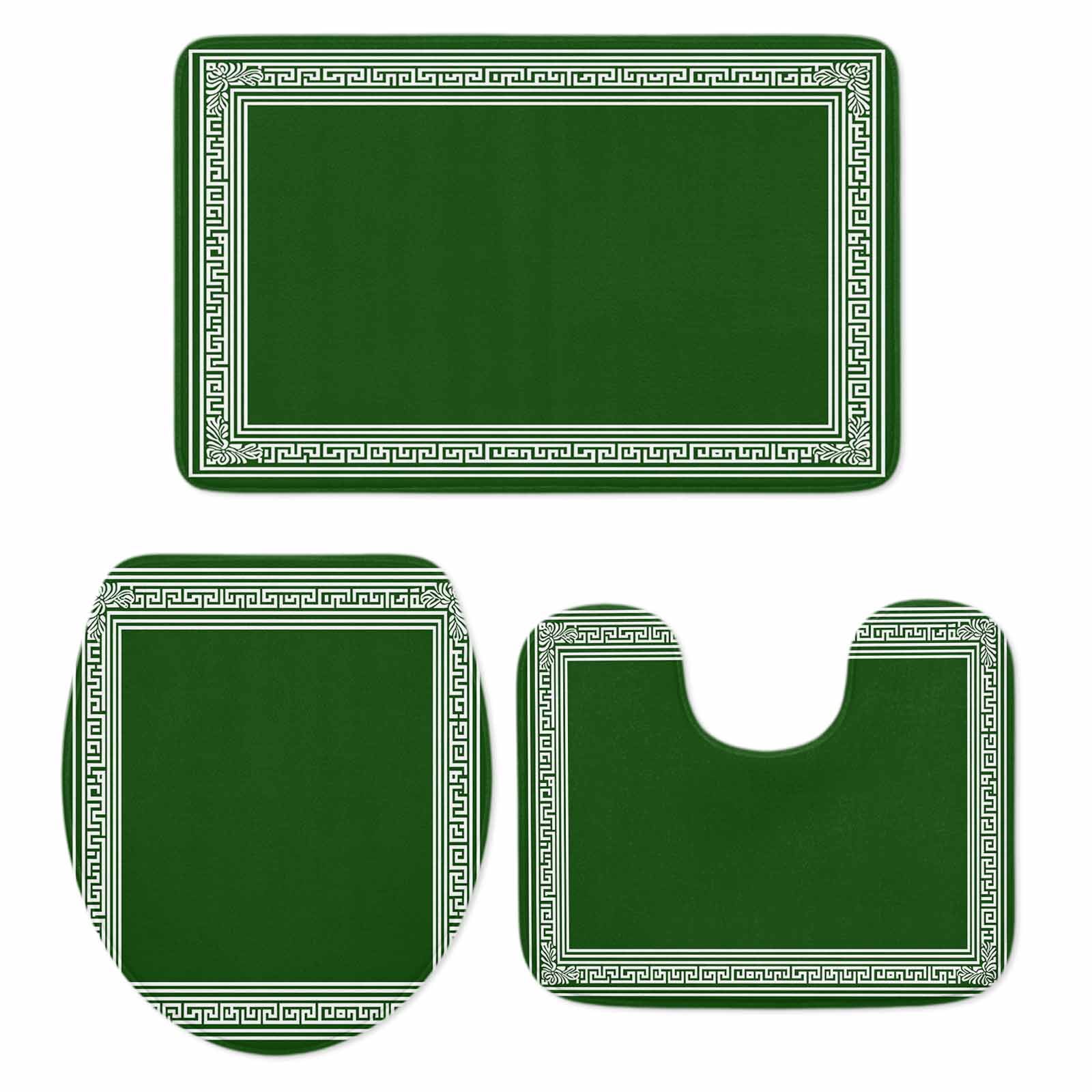Dark Green Abstract Art Bathroom Rugs Set Greek Key Geometric Country ...