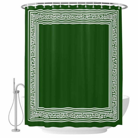 Dark Green Abstract Art Bathroom Shower Curtains with Hooks, Greek Key ...