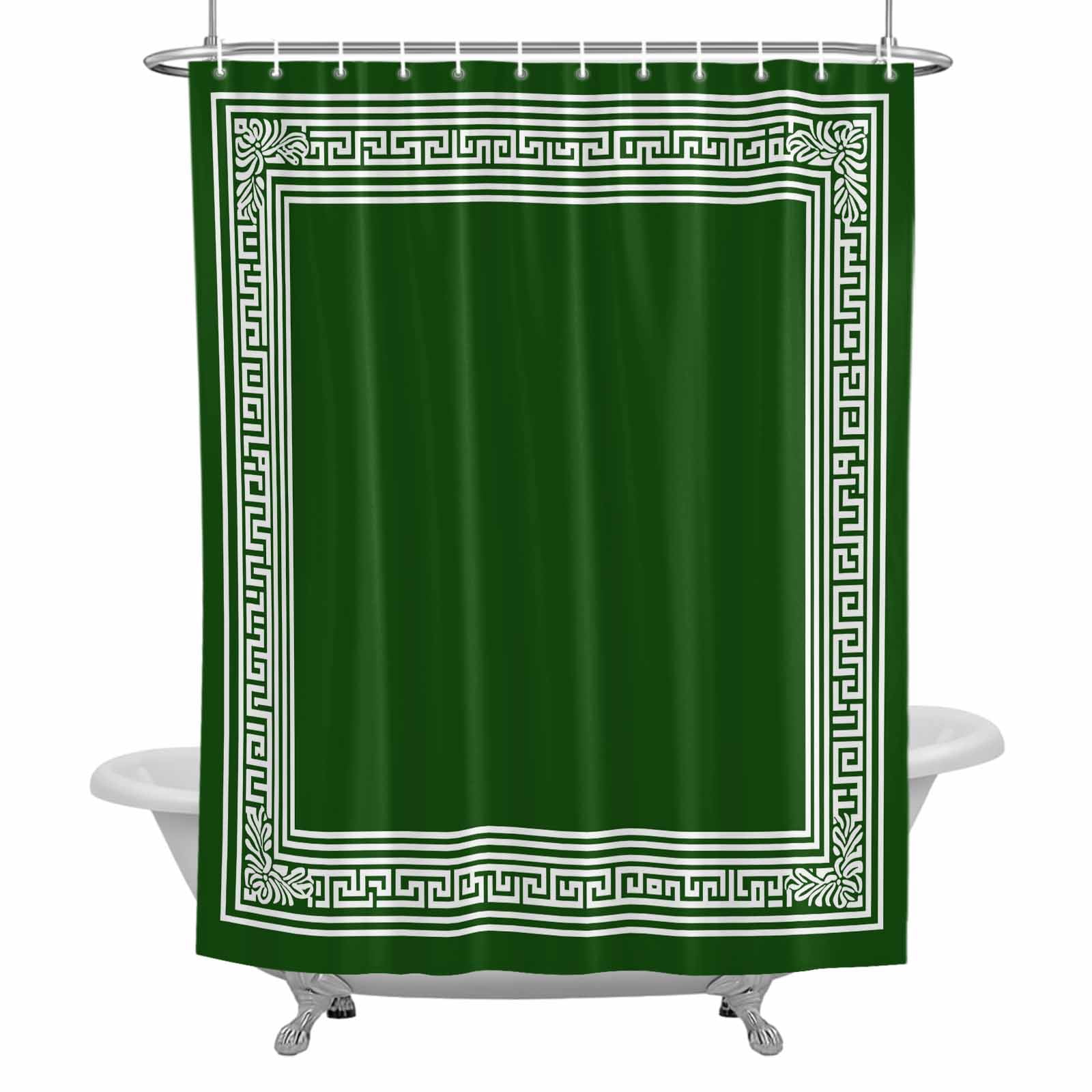 Dark Green Abstract Art Shower Curtain for Bathroom, Greek Key ...