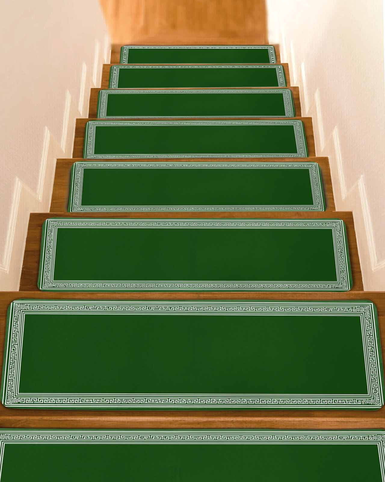 Dark Green Abstract Art Stair Treads Non Slip for Steps Greek Key ...