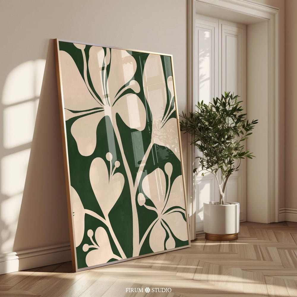 Dark Green Abstract Botanical Print Wall Art, Moody Flowers Poster ...