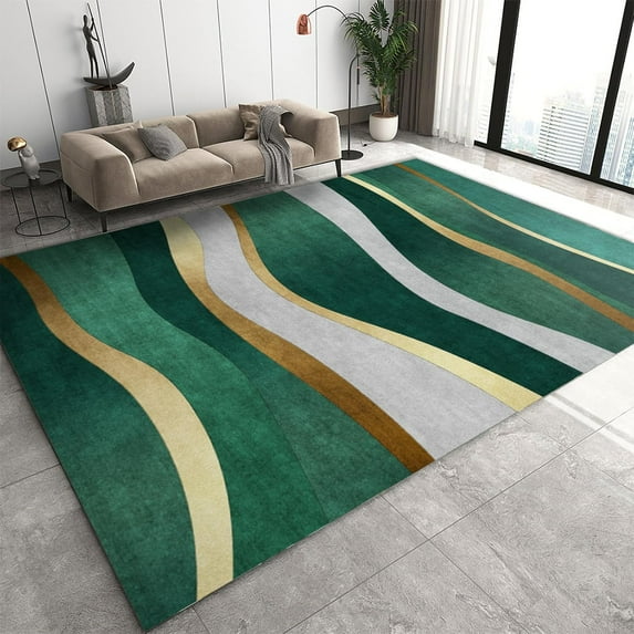 Dark Green Abstract Stripes Area Rugs, Creative Geometry Art Soft ...