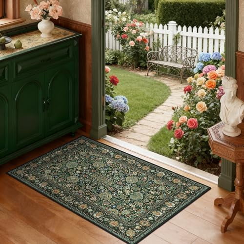 Dark Green Area Rug Entryway Rugs for Bedroom Bathroom Kitchen - 2x3 ...
