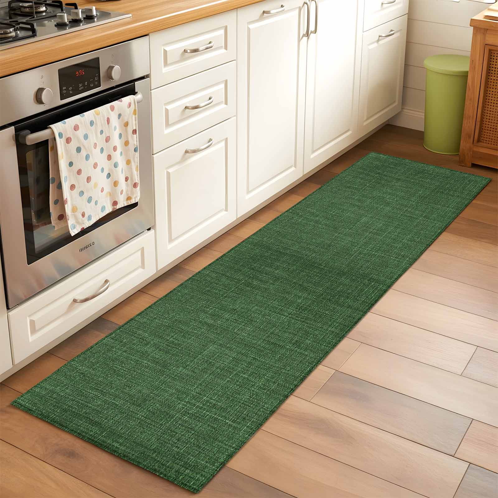 Dark Green Area Rugs 2x6 for Kitchen Runner Rug, Farmhouse Burlap Solid ...