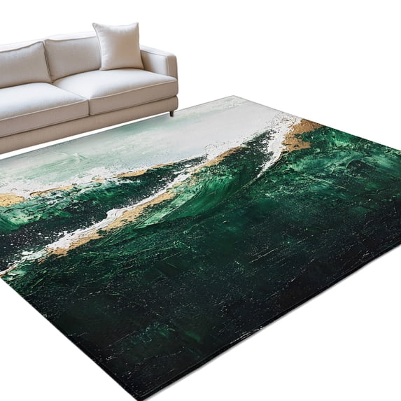 Dark Green Area Rugs 5x7ft White Ocean Wave Texture Abstract Modern ...