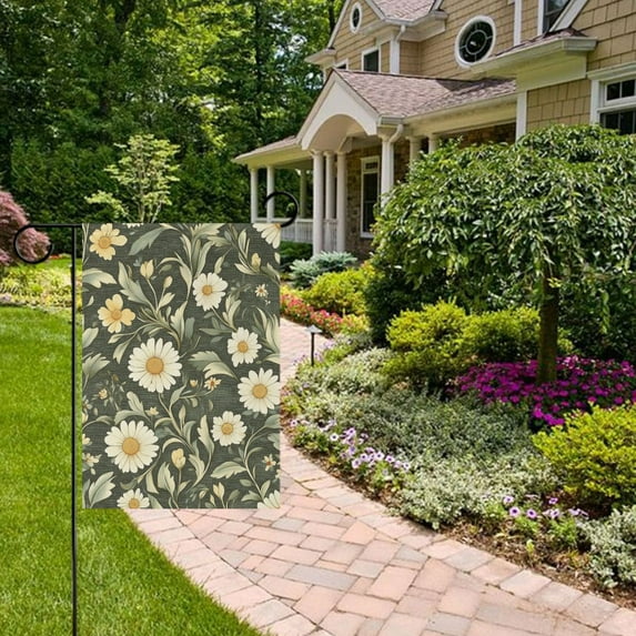 Dark Green Background with White Daisies Garden Flag 28x40 inch Double ...