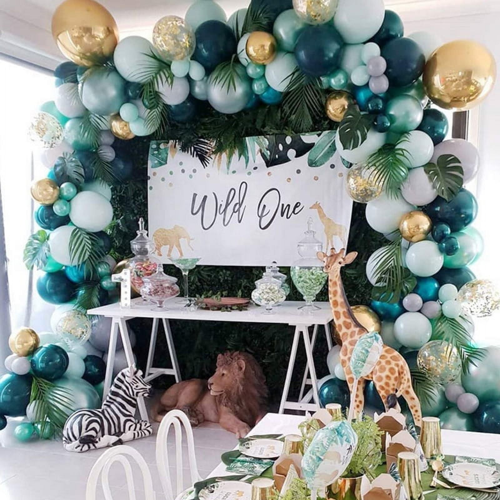 Dark Green Balloon Garland Arch Kit White Gold Confetti Balloons Retro ...
