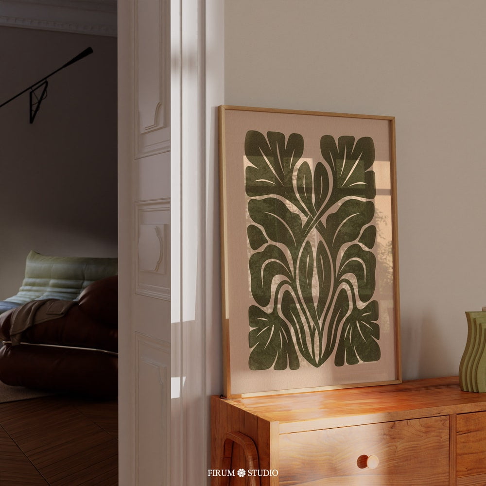Dark Green Botanical Wall Art Muted Green Botanical Art Print Mid ...