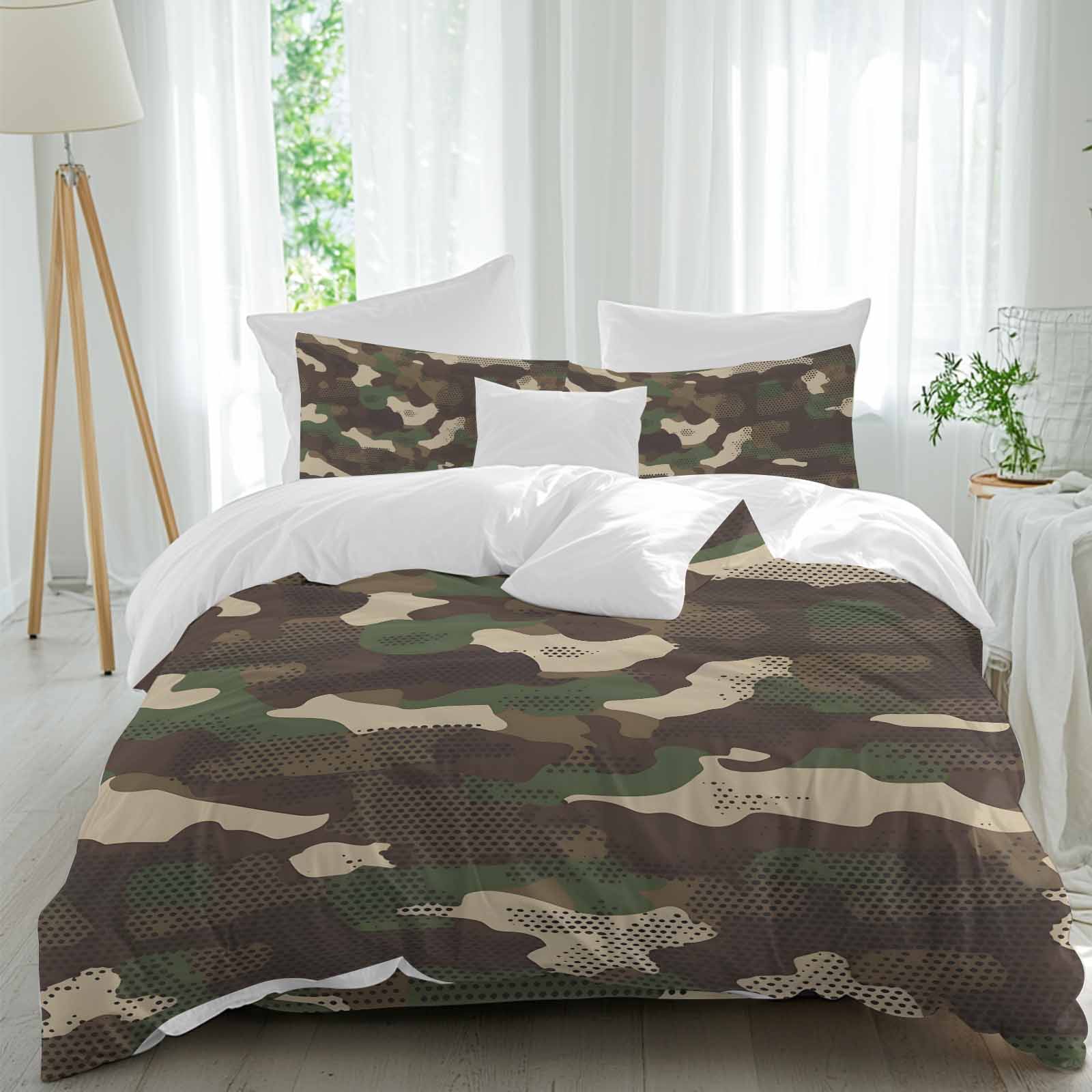Dark Green Brown Duvet Cover Set King Size, Vintage Military ...