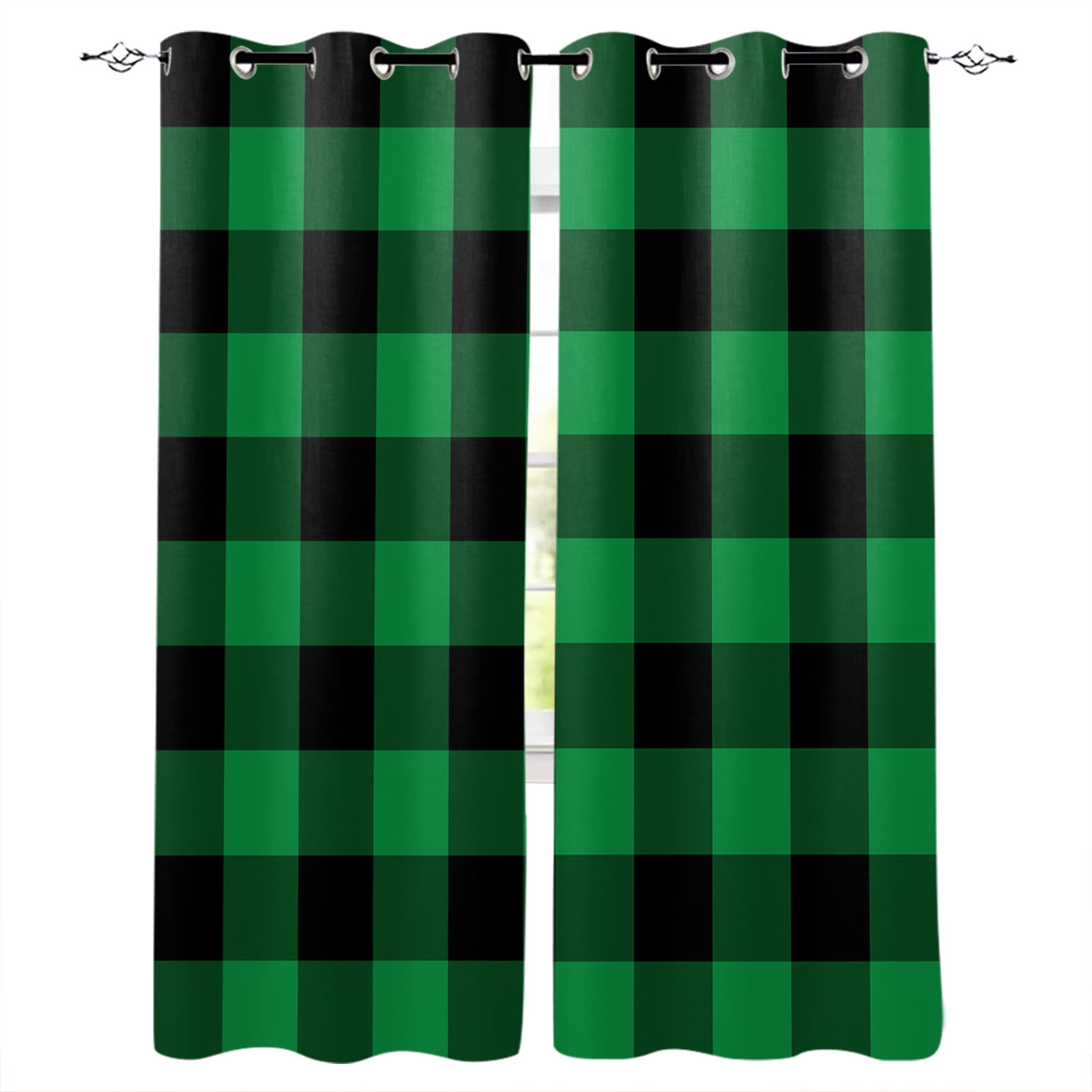 Dark Green Buffalo Check Blackout Curtains 63 Inches Long, Rustic ...