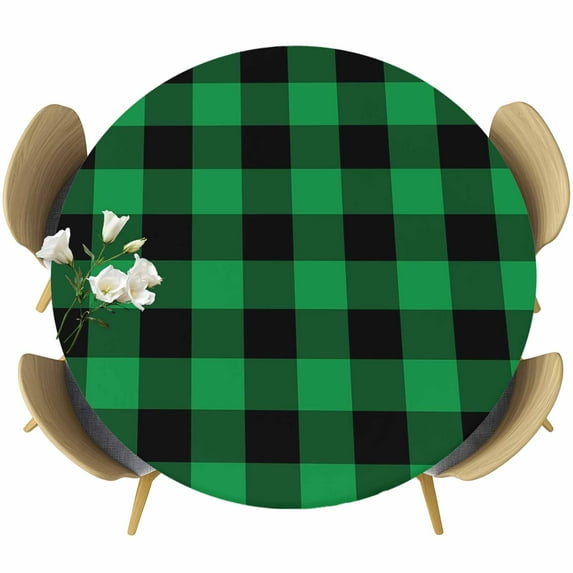 Dark Green Buffalo Check Table Cloth, Round Fitted Tablecloths with ...