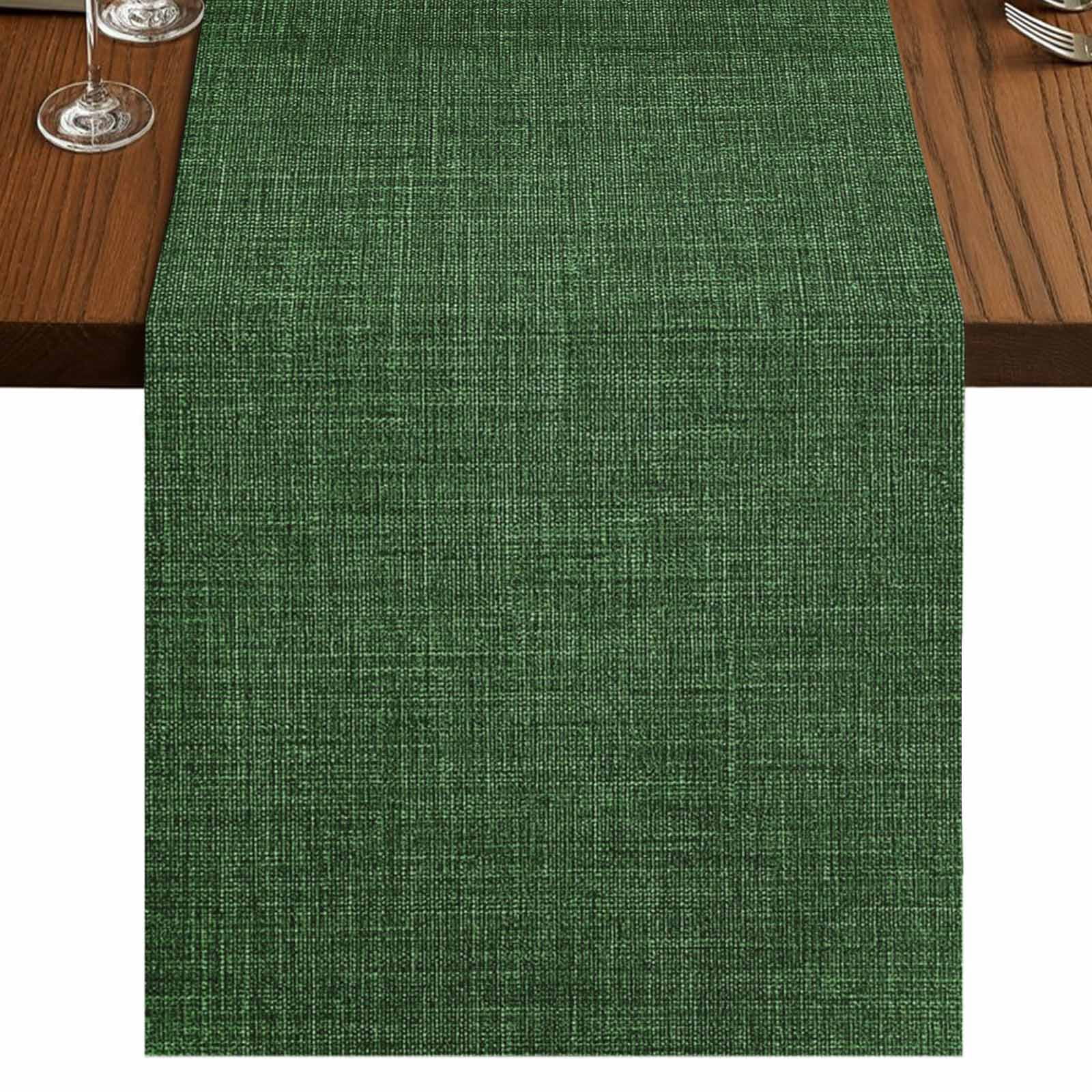 Dark Green Burlap Texture 108 Inch Table Runner, Farmhouse Vintage ...