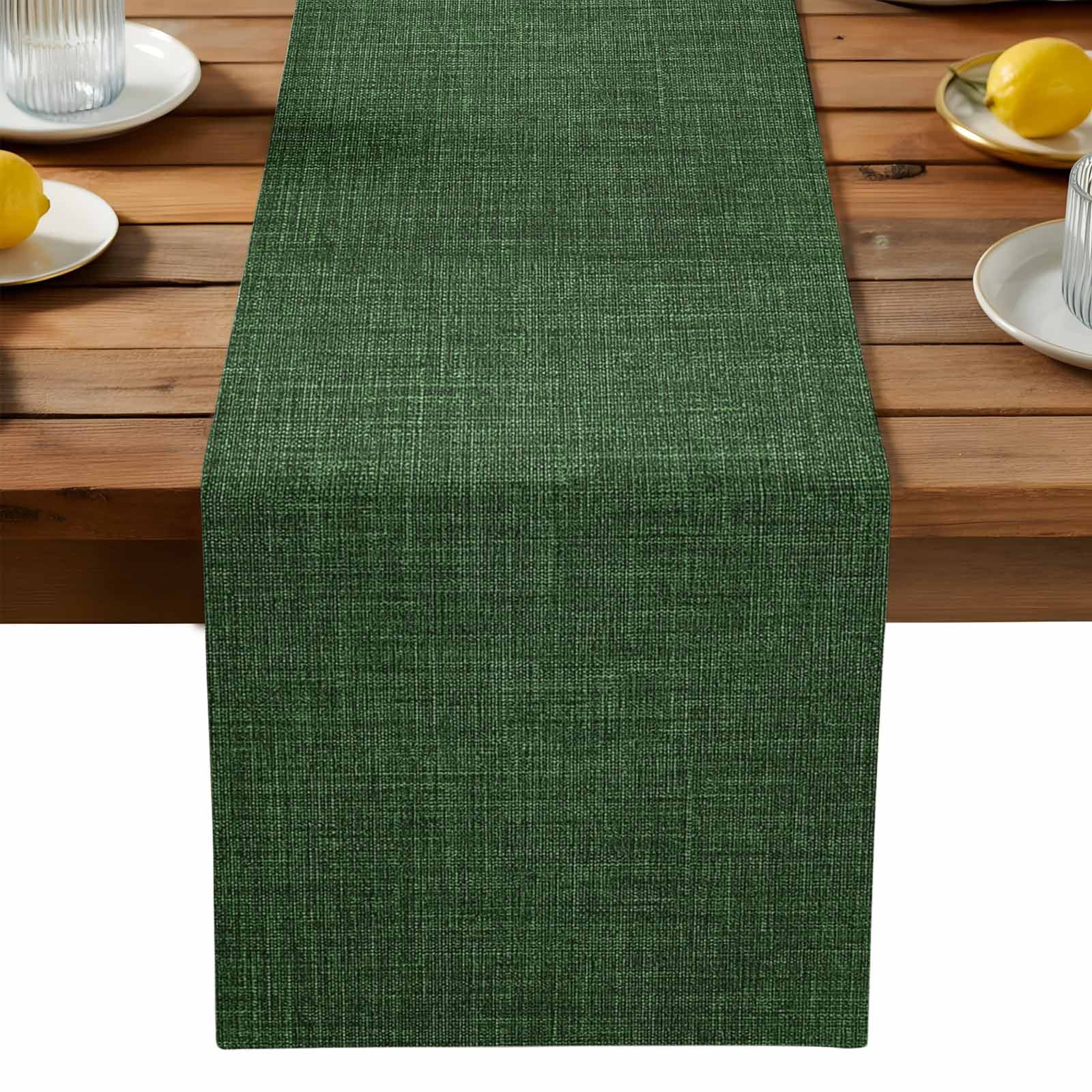 Dark Green Burlap Texture Cotton Linen Table Runner for Dining Kitchen ...