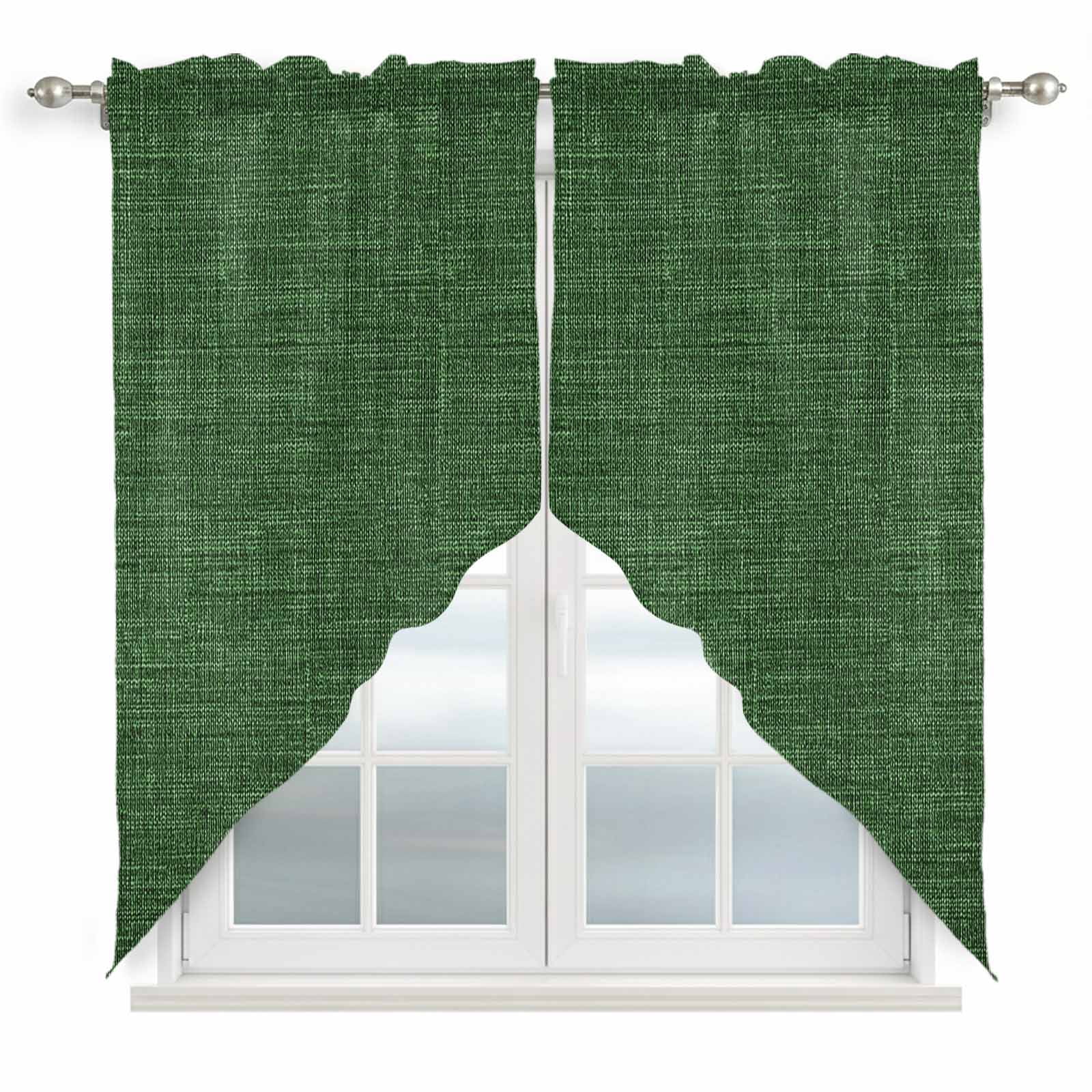 Dark Green Burlap Texture Kitchen Window Curtains, Swag Curtains ...