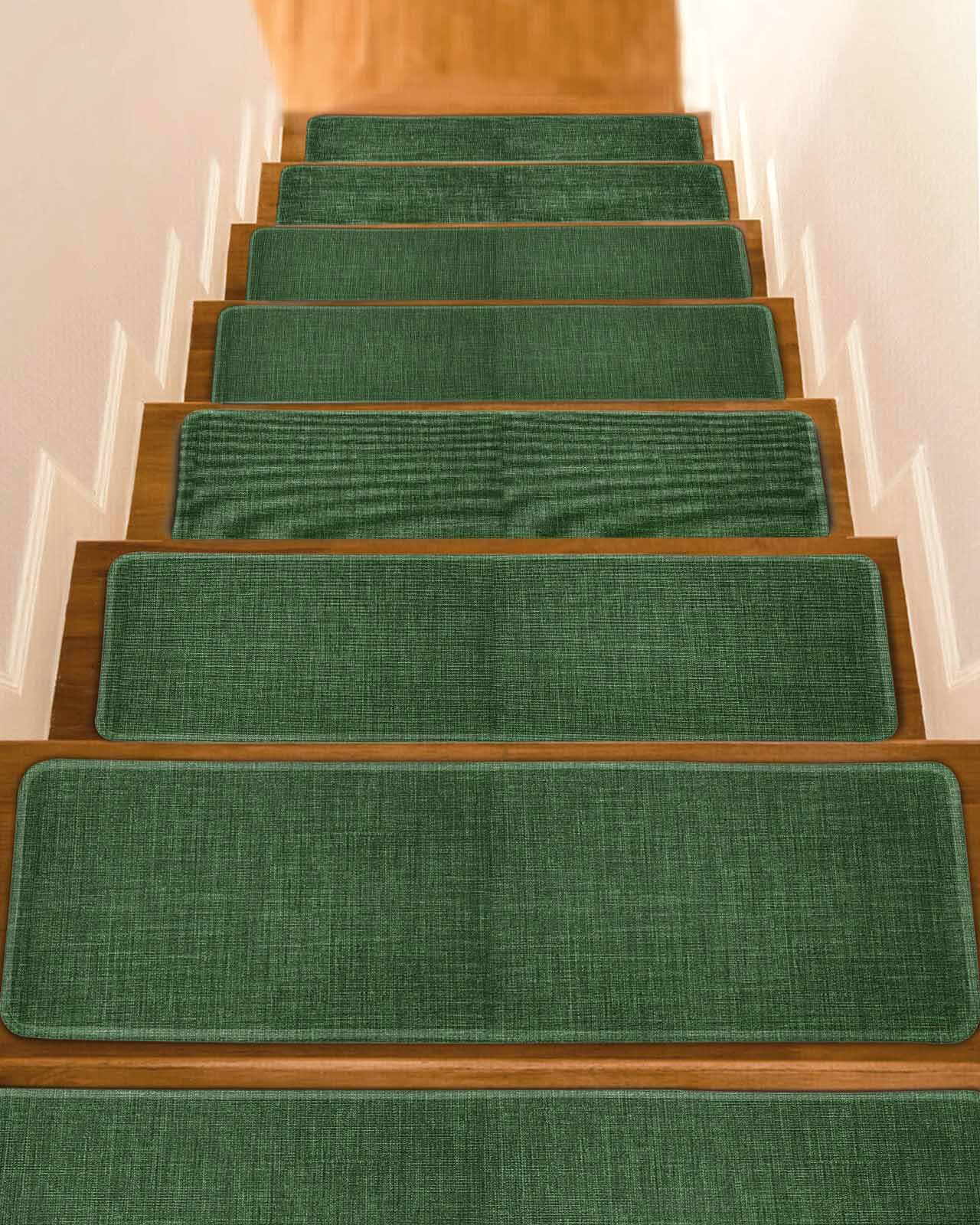 Dark Green Burlap Texture Non-Slip Stair Treads for Wooden Steps, 15 ...