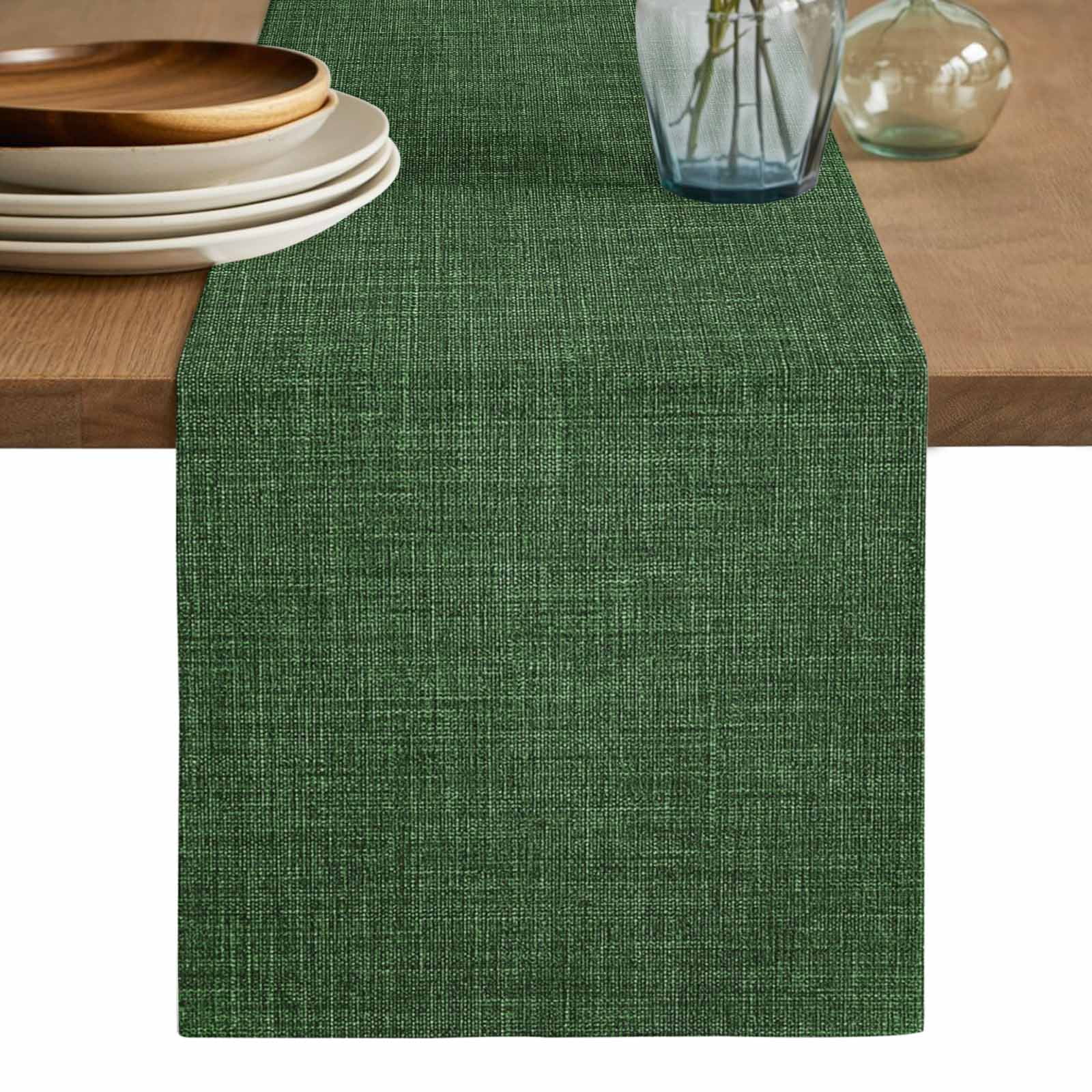 Dark Green Burlap Texture Table Runner, Farmhouse Vintage Green ...