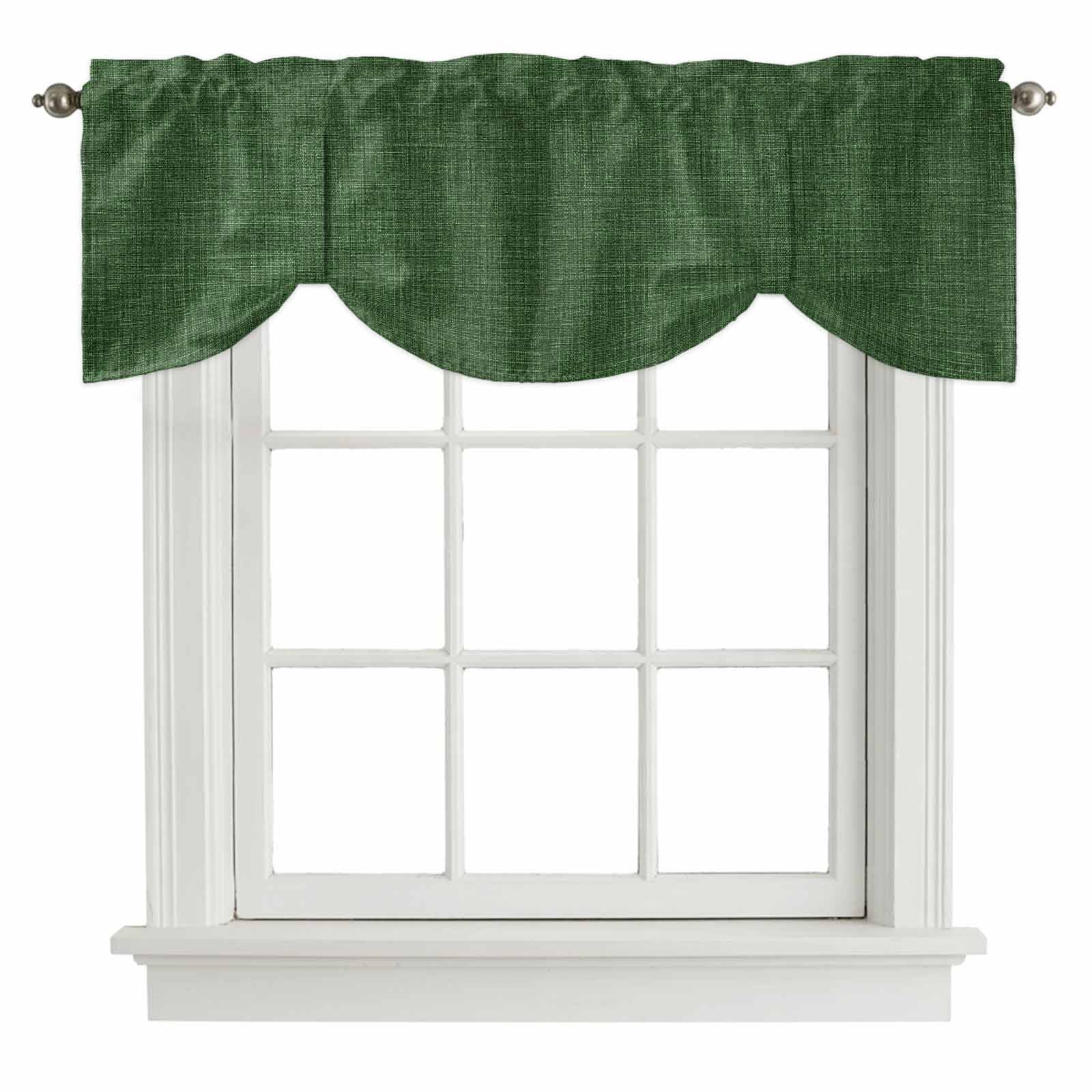 Dark Green Burlap Texture Tie Up Valance Curtains for Windows, Kitchen ...