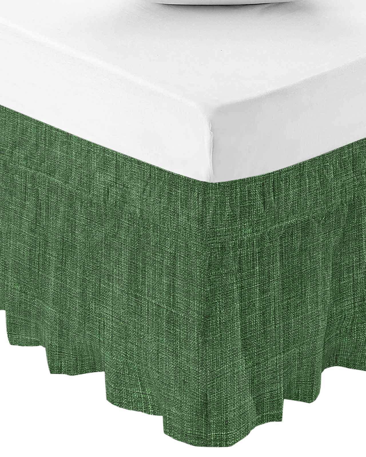 Dark Green Burlap Texture Wrap Around Bed Skirts for Queen Bed 18" Drop ...