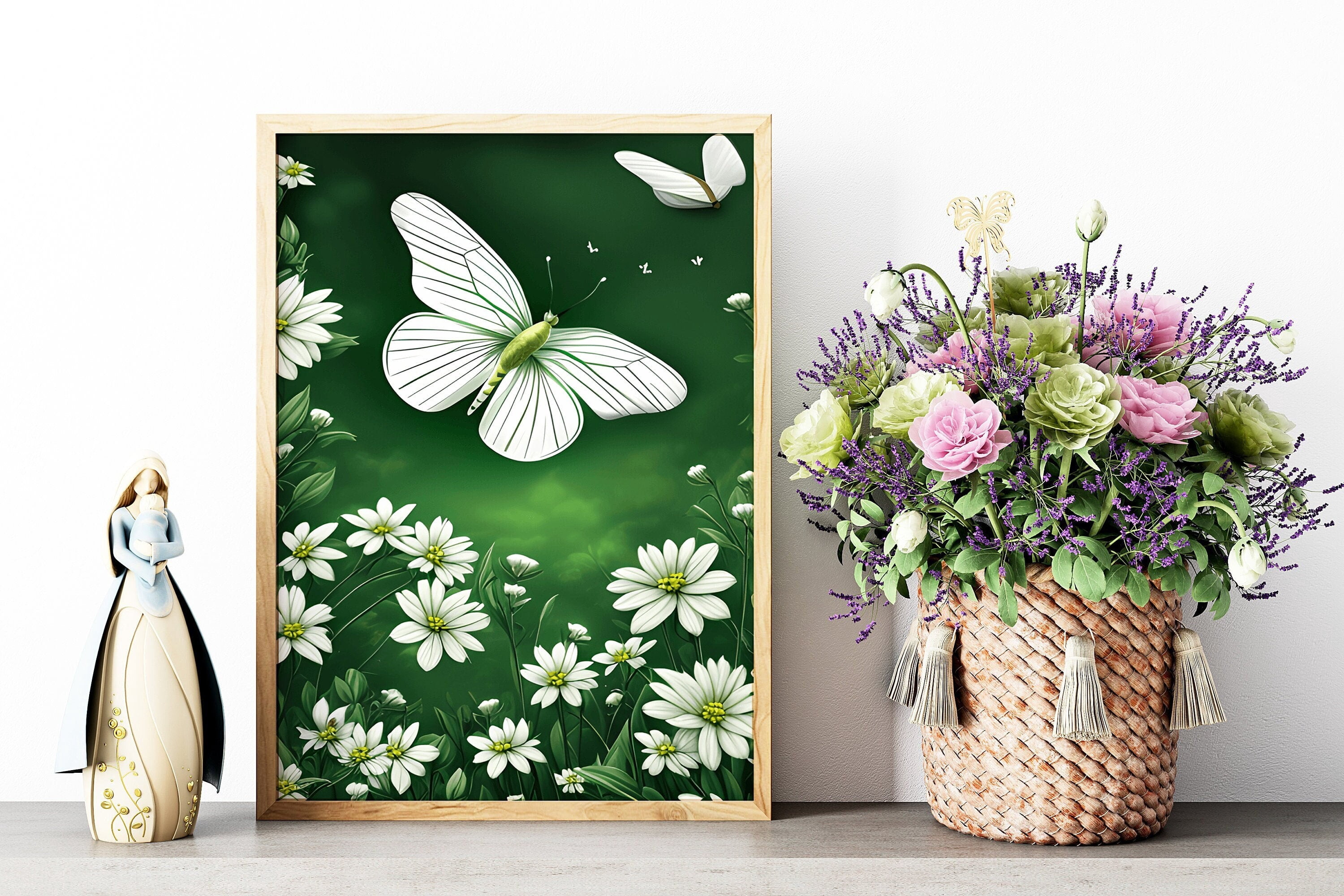 Dark Green Butterfly Print, Green Art Print, Emerald Green Wall Art ...