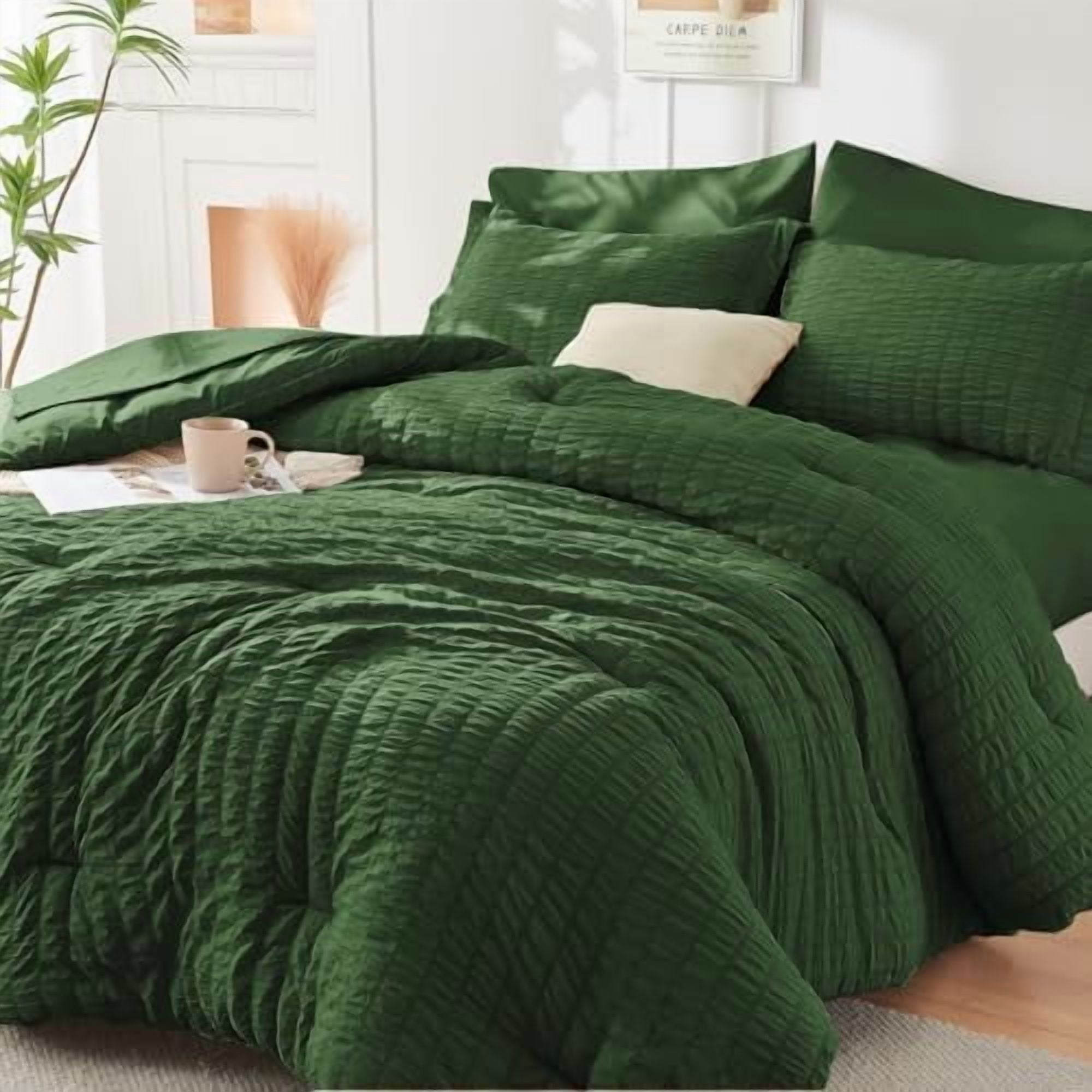 Dark Green California King Comforter Set Seersucker 7 Pieces, All ...