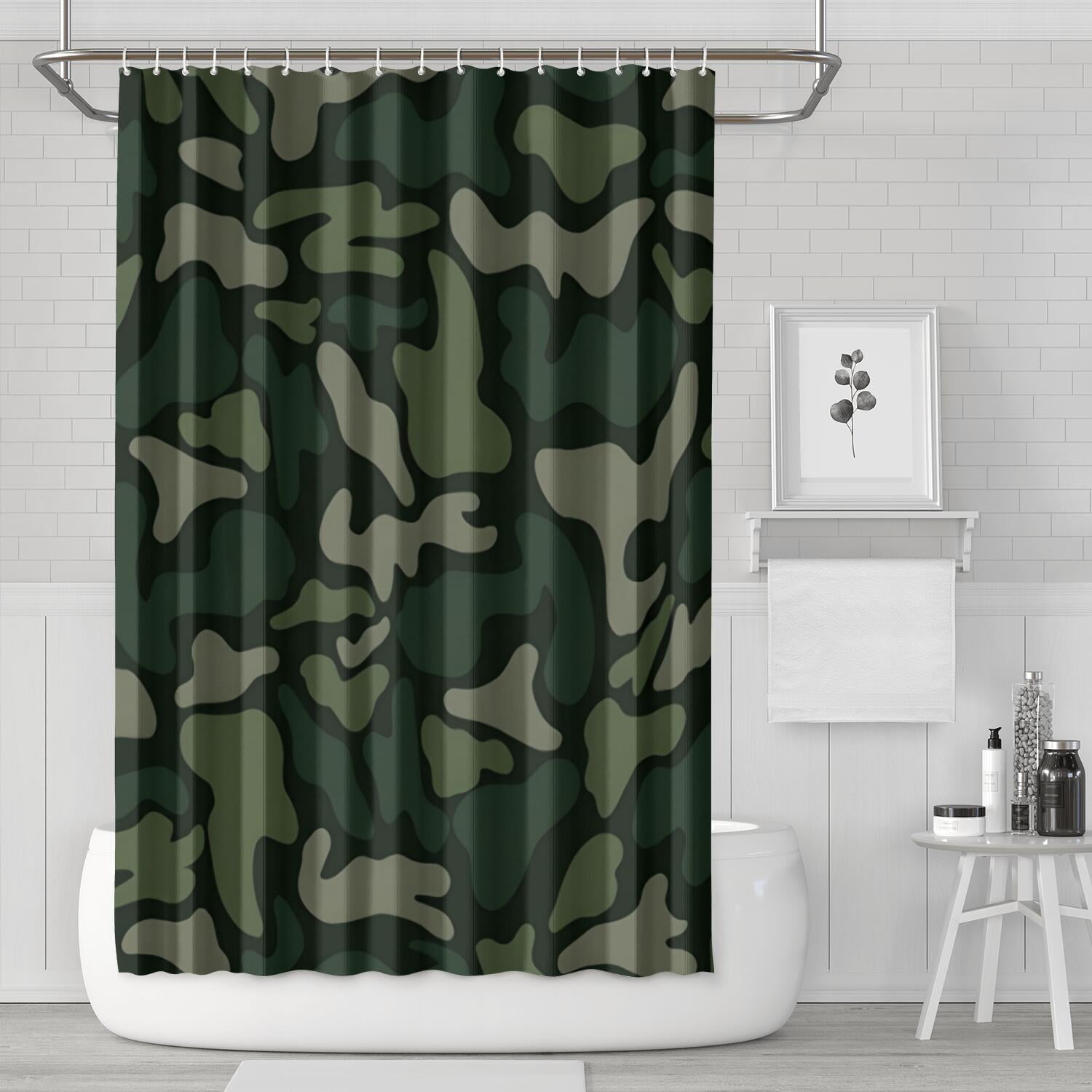 Dark Green Camo Classic Shapes Pattern Shower Curtain 72"x72" ,Bathroom ...