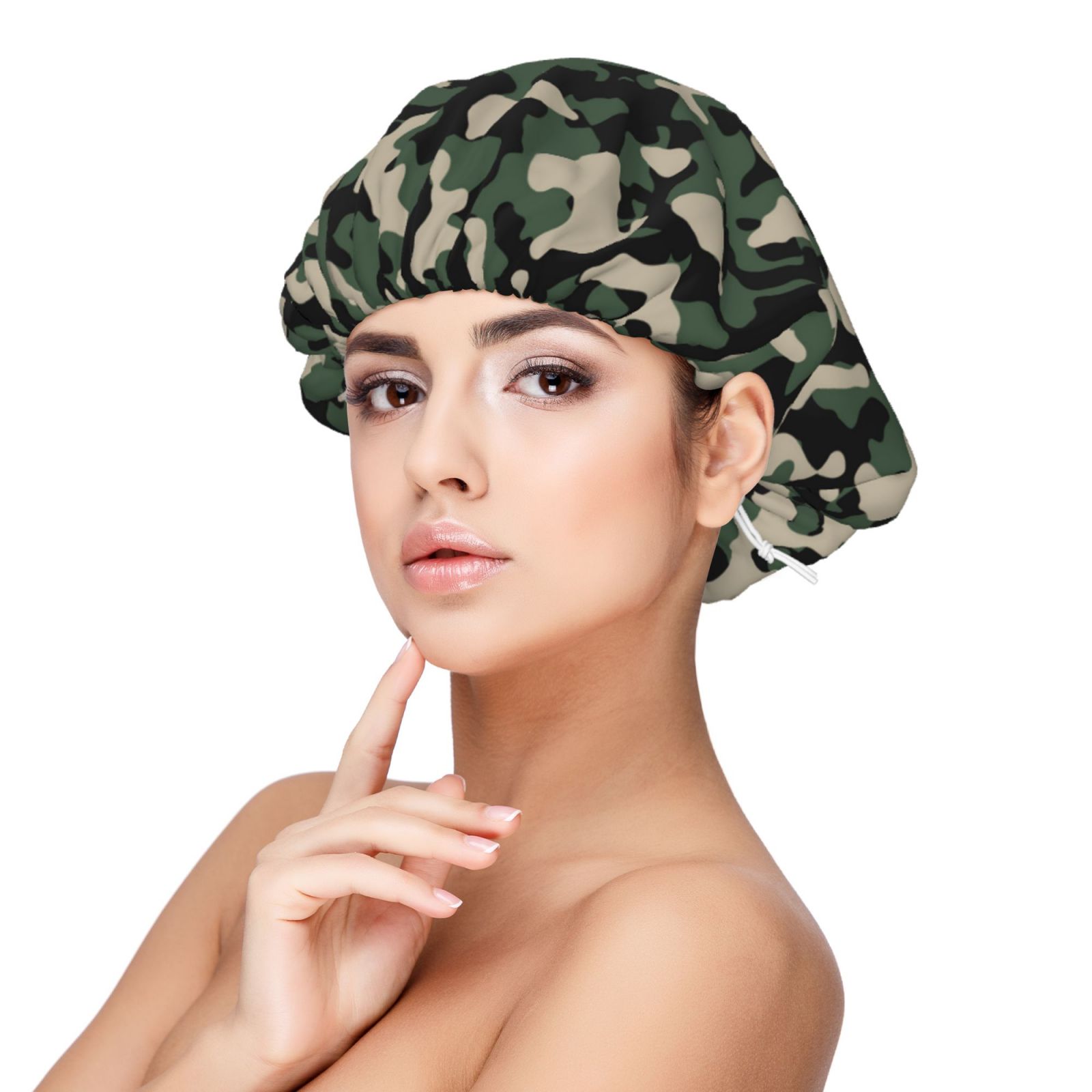 Dark Green Camo Silk Bonnet for Sleeping Women Men, Adjustable Elastic ...