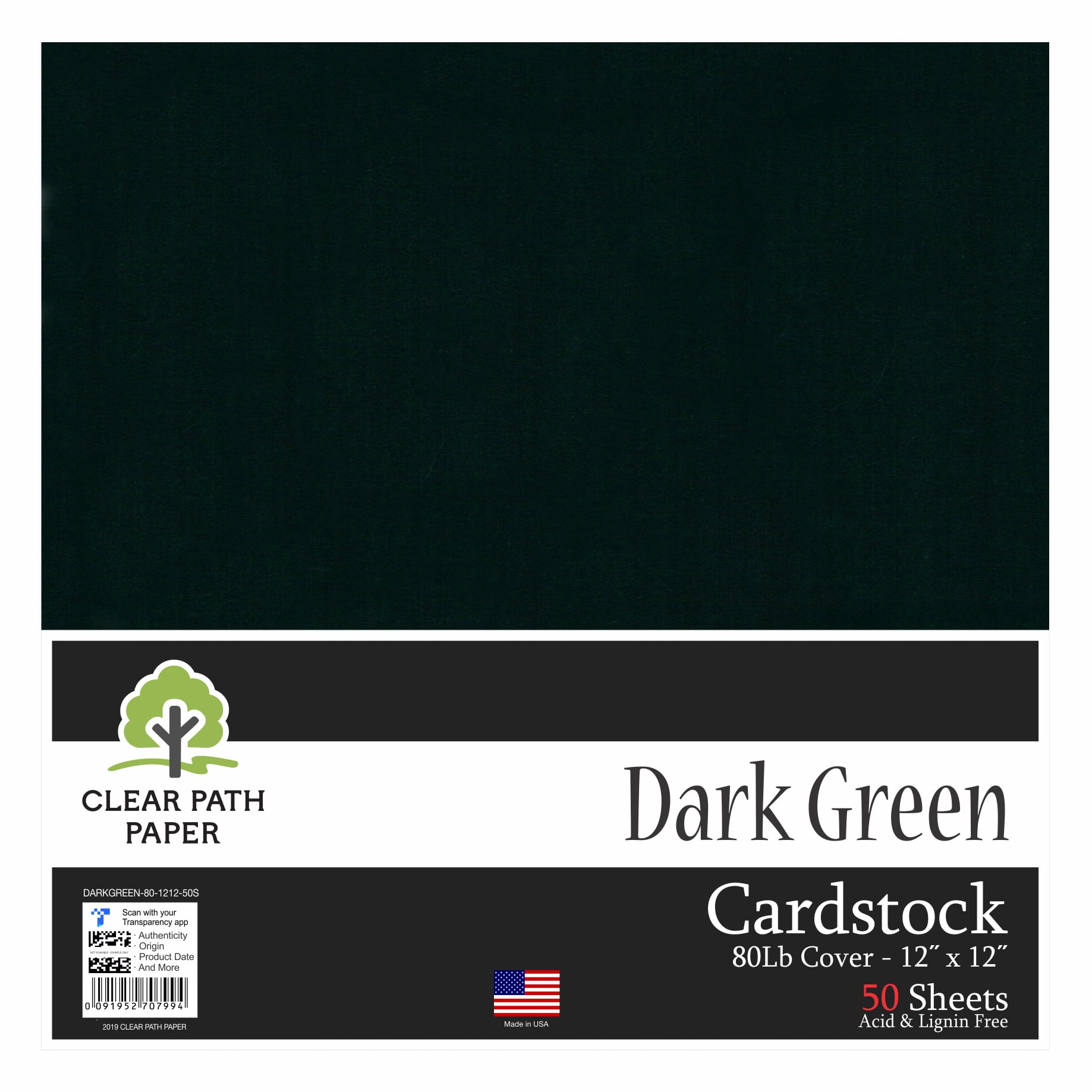 Dark Green Cardstock - 12 x 12 inch - 80Lb Cover - 50 Sheets - Clear ...