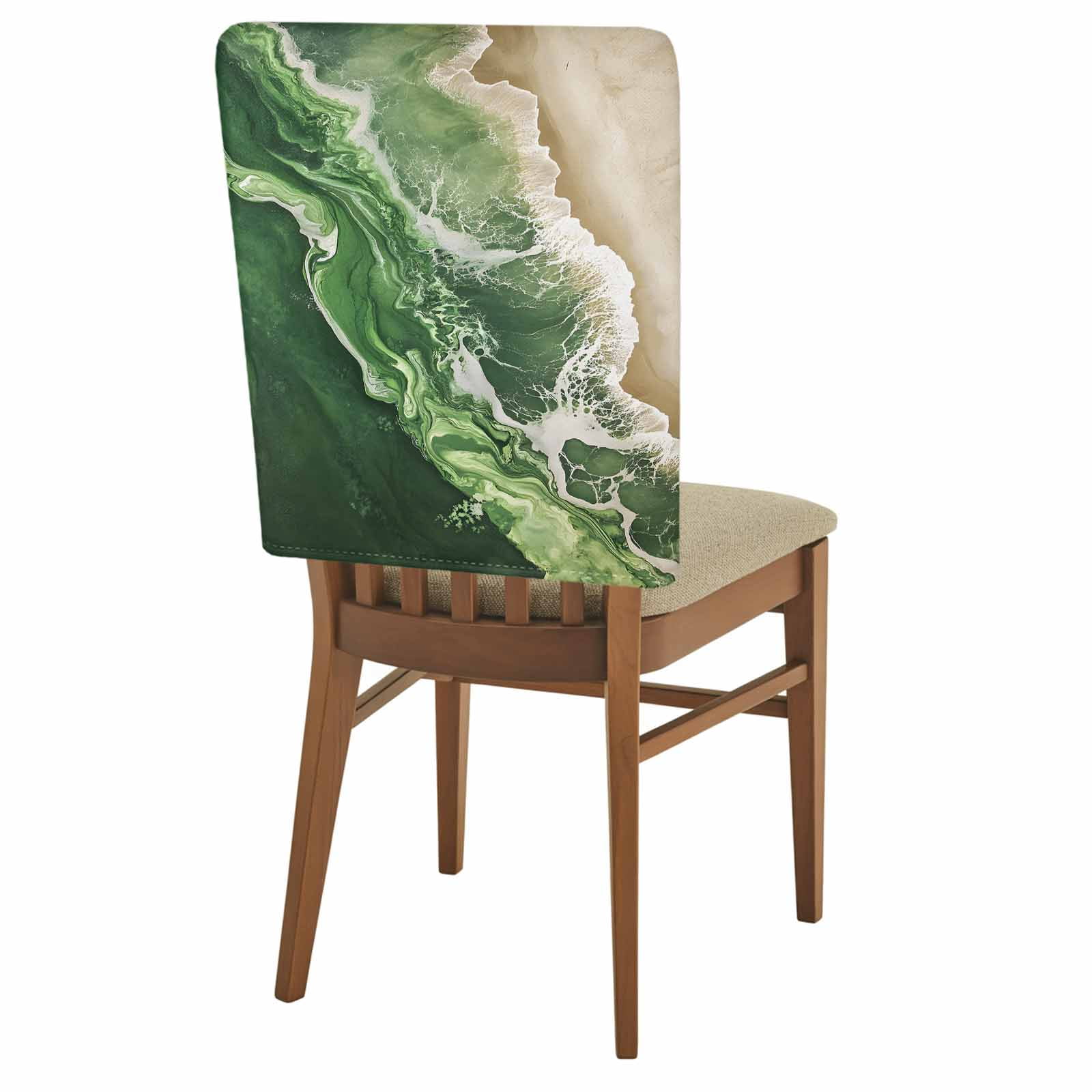 Dark Green Chair Back Covers Set of 6, Beige Gradient Ocean Wave ...