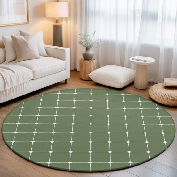 Dark Green Checkered 4' Round Rug for Cozy Reading Nook Home Office ...