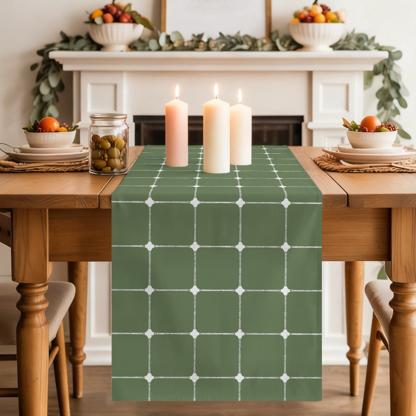 Dark Green Checkered Table Runner 13x108 Inch Modern Minimalist ...