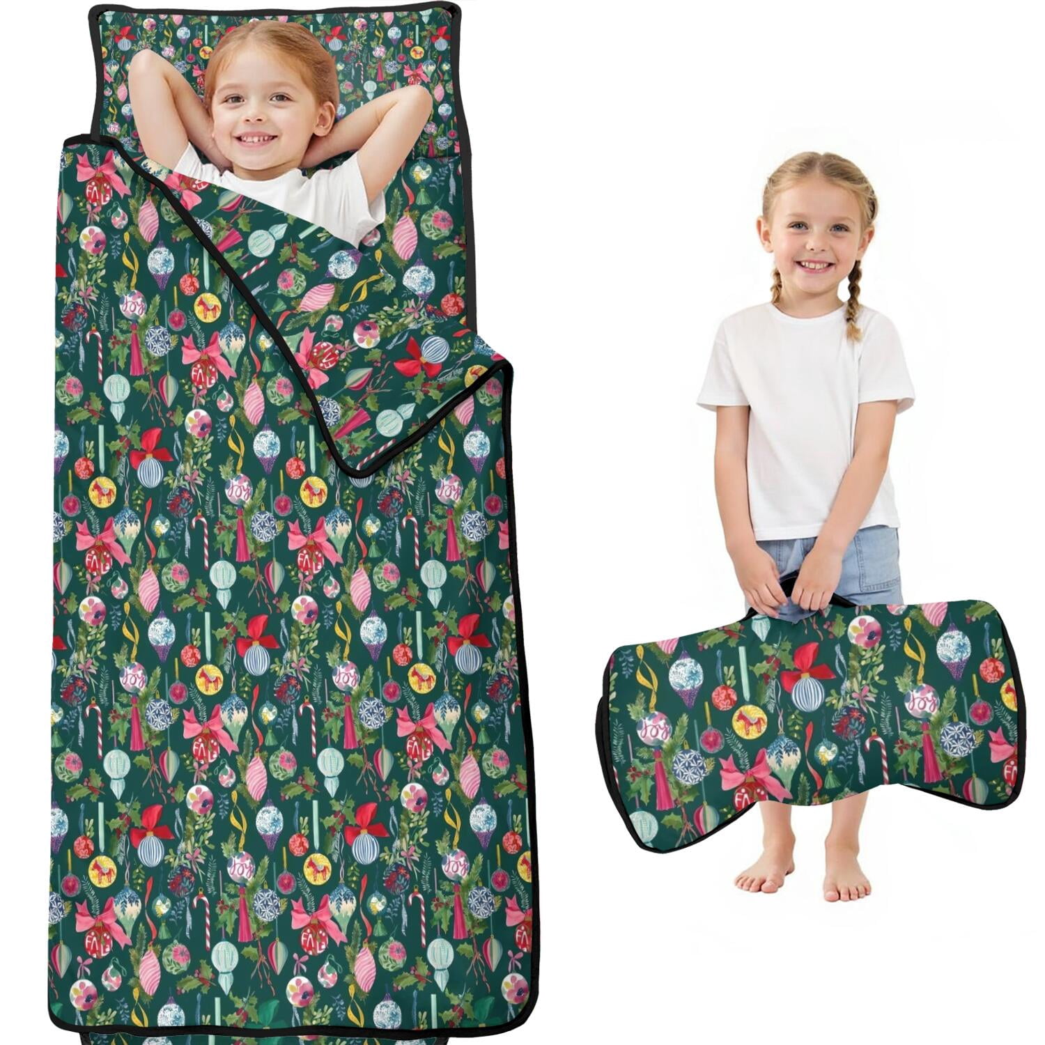 Dark Green Christmas Ornament Pattern Toddler Nap Mats for Kids ...