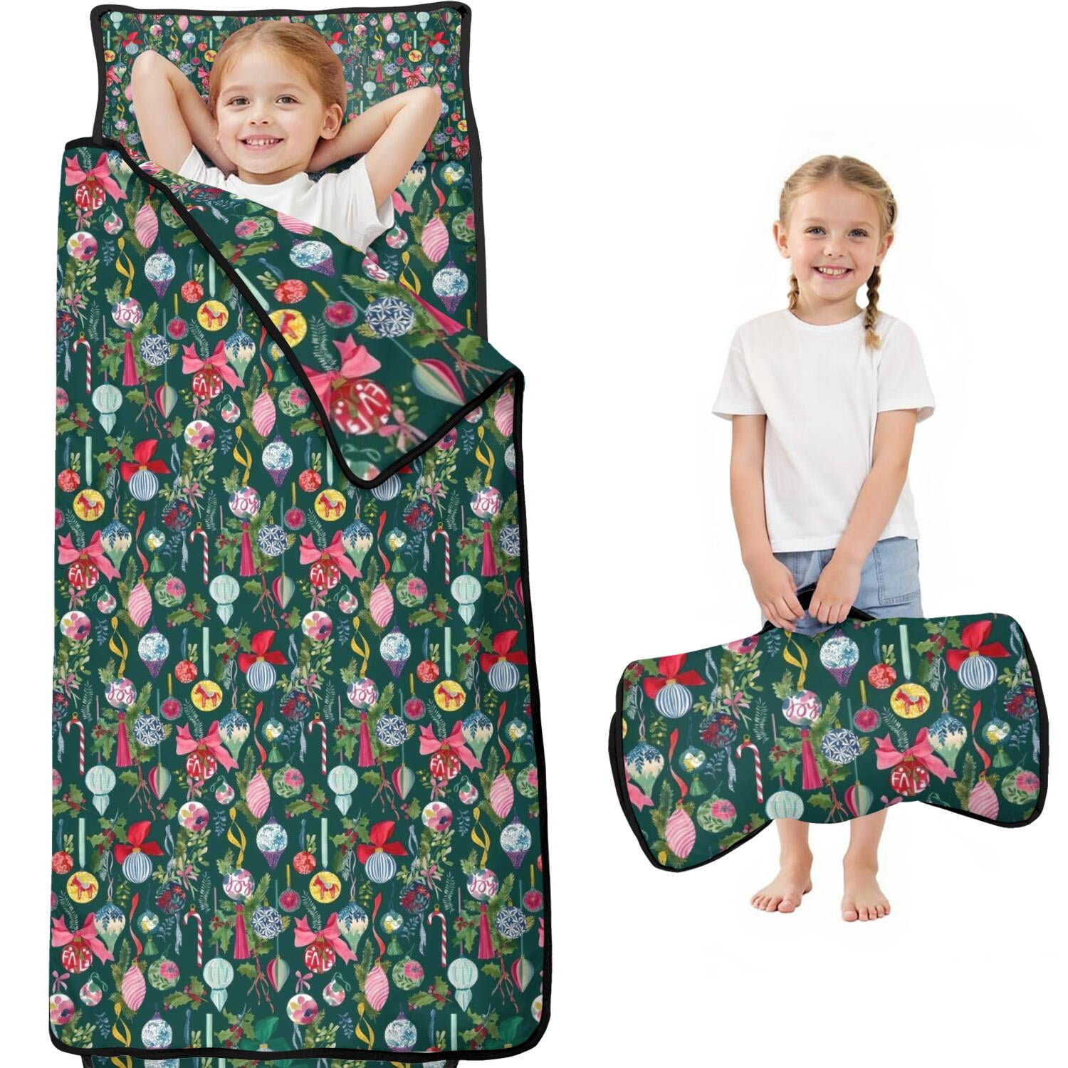 Dark Green Christmas Ornament Pattern Toddler Nap Mats for Kids ...