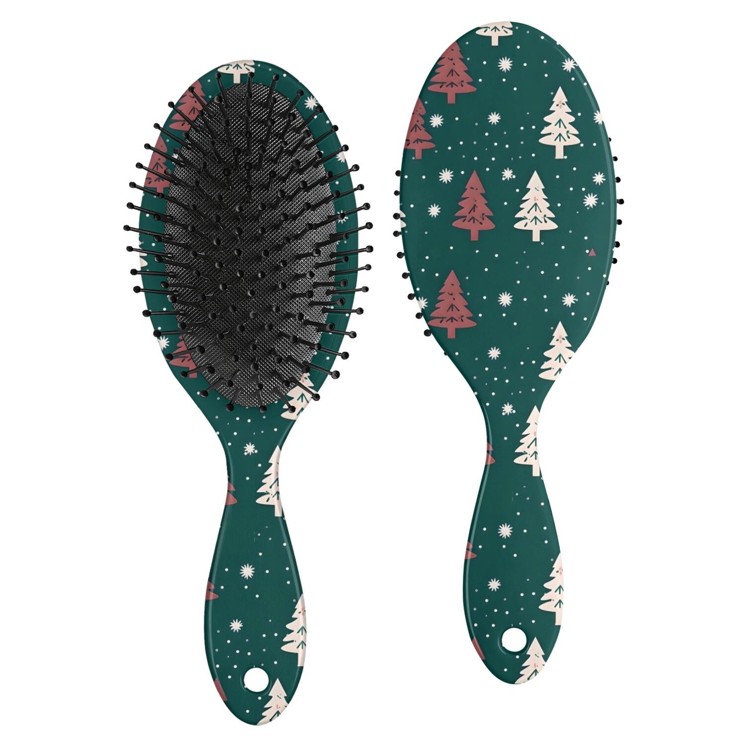Dark Green Christmas Tree Pattern Hair Brush,Girls Detangling Hair ...