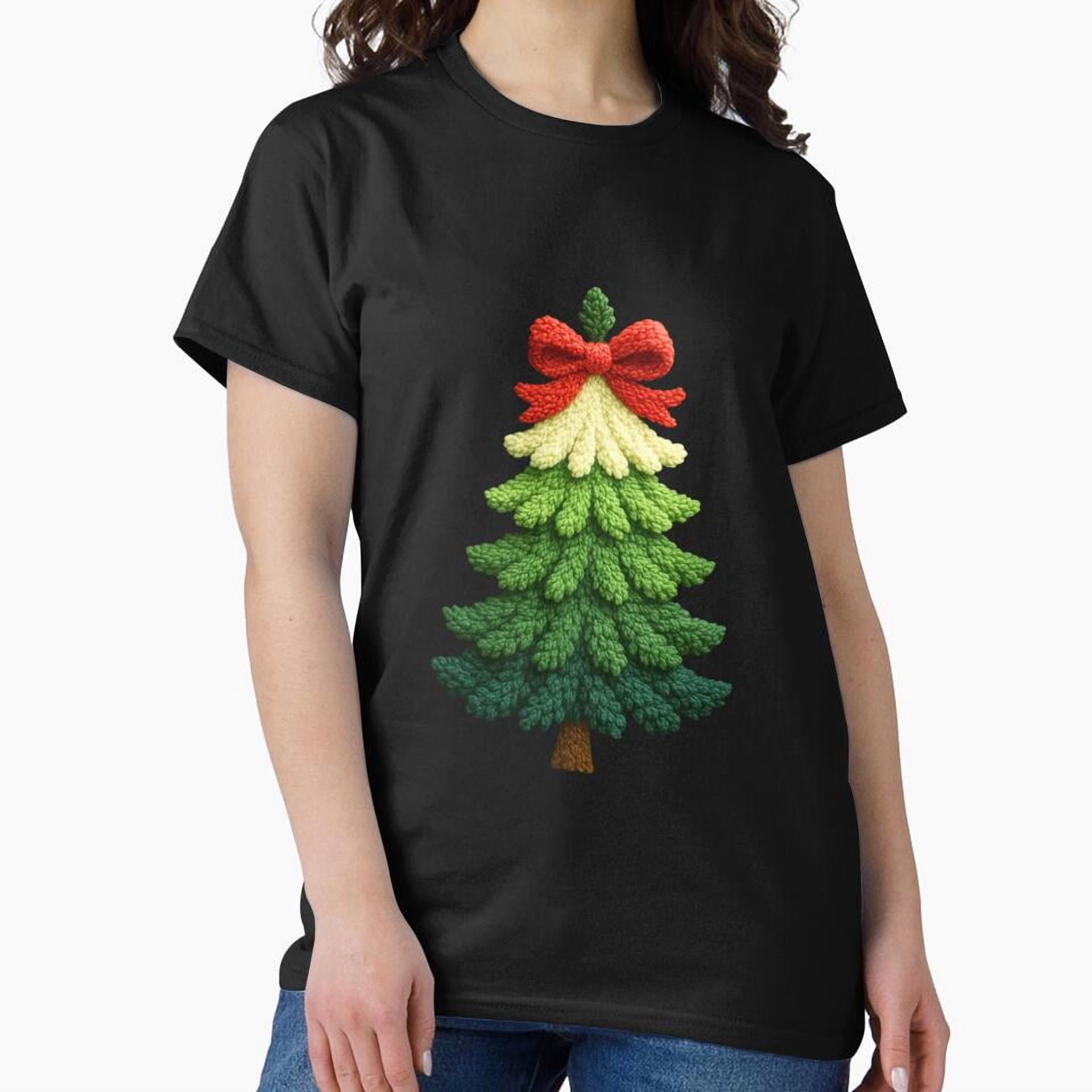 Dark Green Christmas Tree With Red Bow Funny Holiday H3702 T-Shirt, for ...