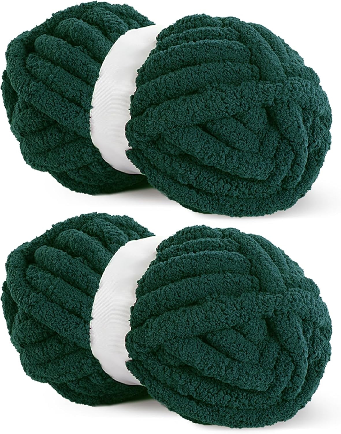Dark Green Chunky Chenille Yarn for Crocheting, Bulky Thick Fluffy Yarn ...