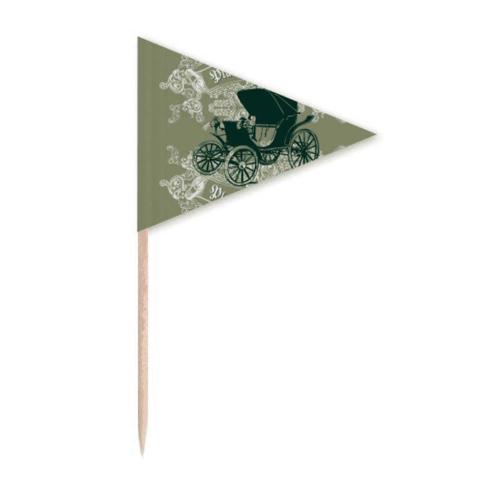 Dark Green Classic Cars Flower Pattern Toothpick Triangle Cupcake ...