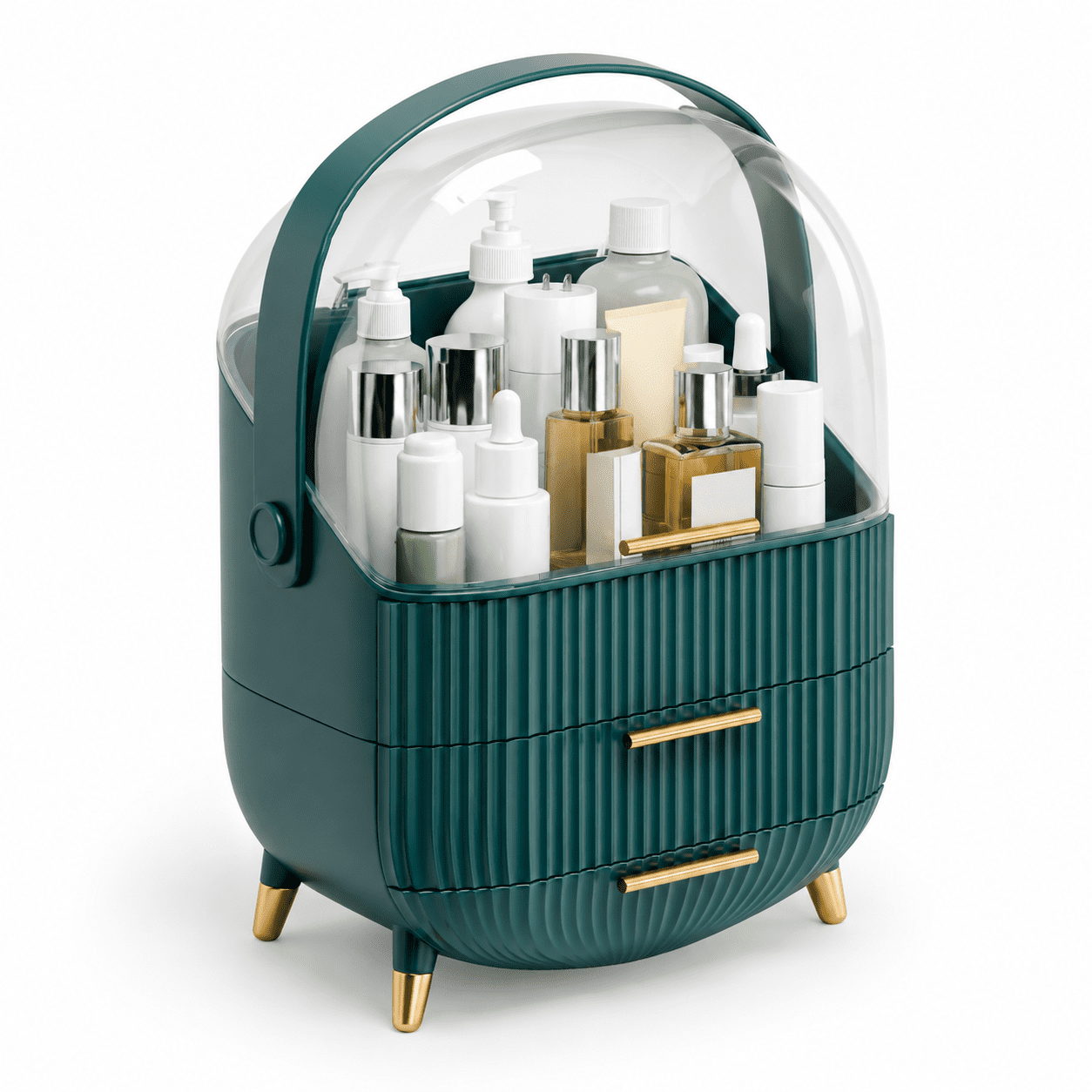 Dark Green Countertop Makeup Organizer with Lid Drawers for Vanities ...